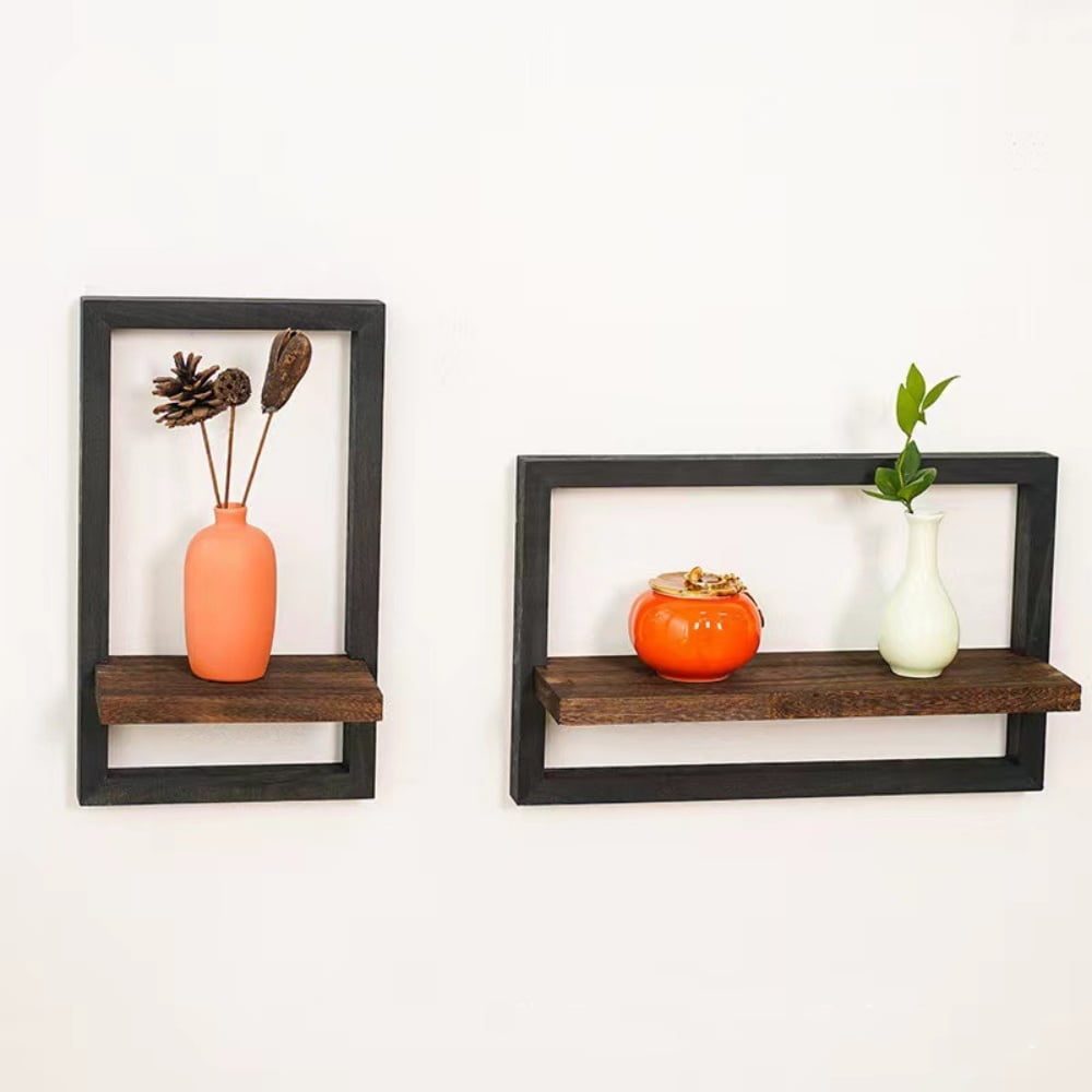Set of 2 Wall Shelves, Kvago Wood Floating Shelves Hanging Storage ...