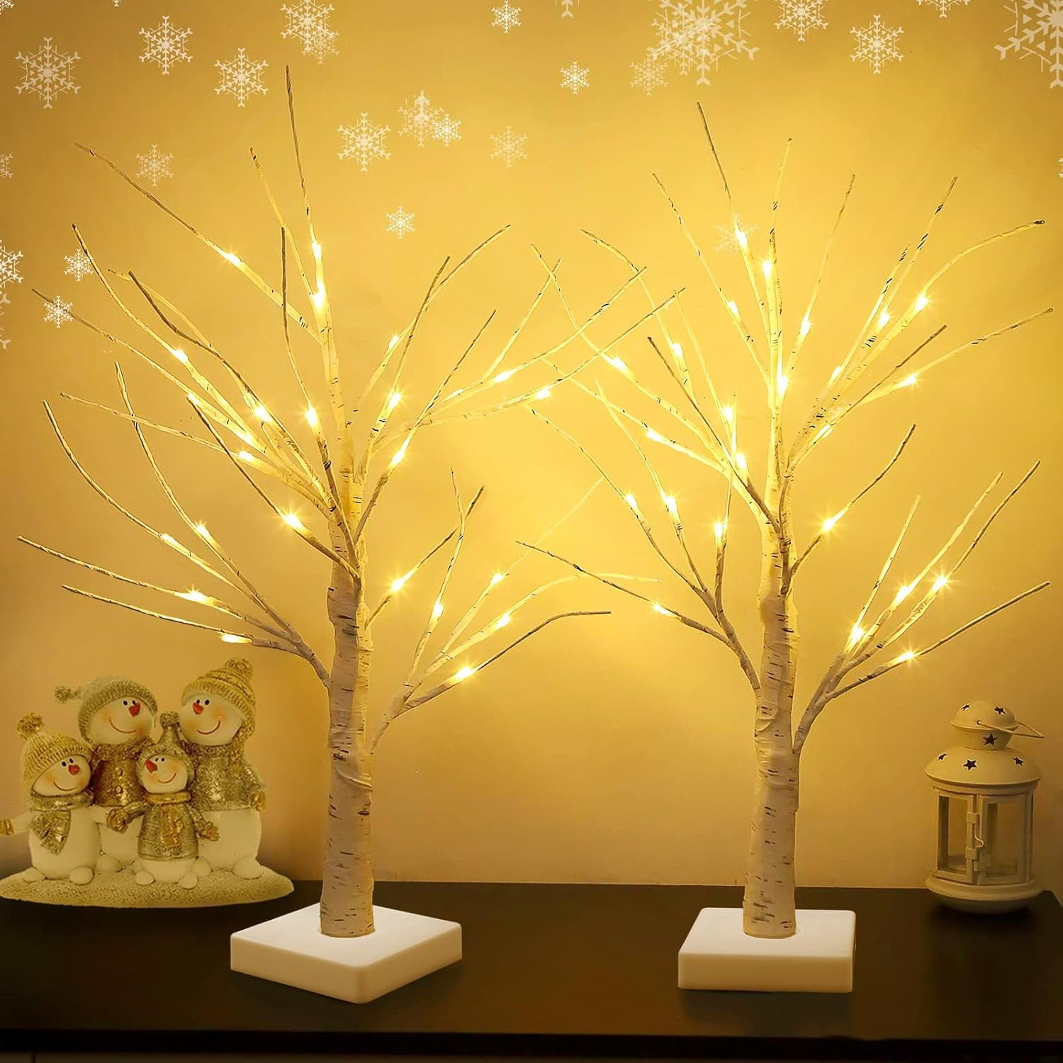 Set of 2 Warm White Birch Tree Light with Battery or USB Powered 24 LED ...