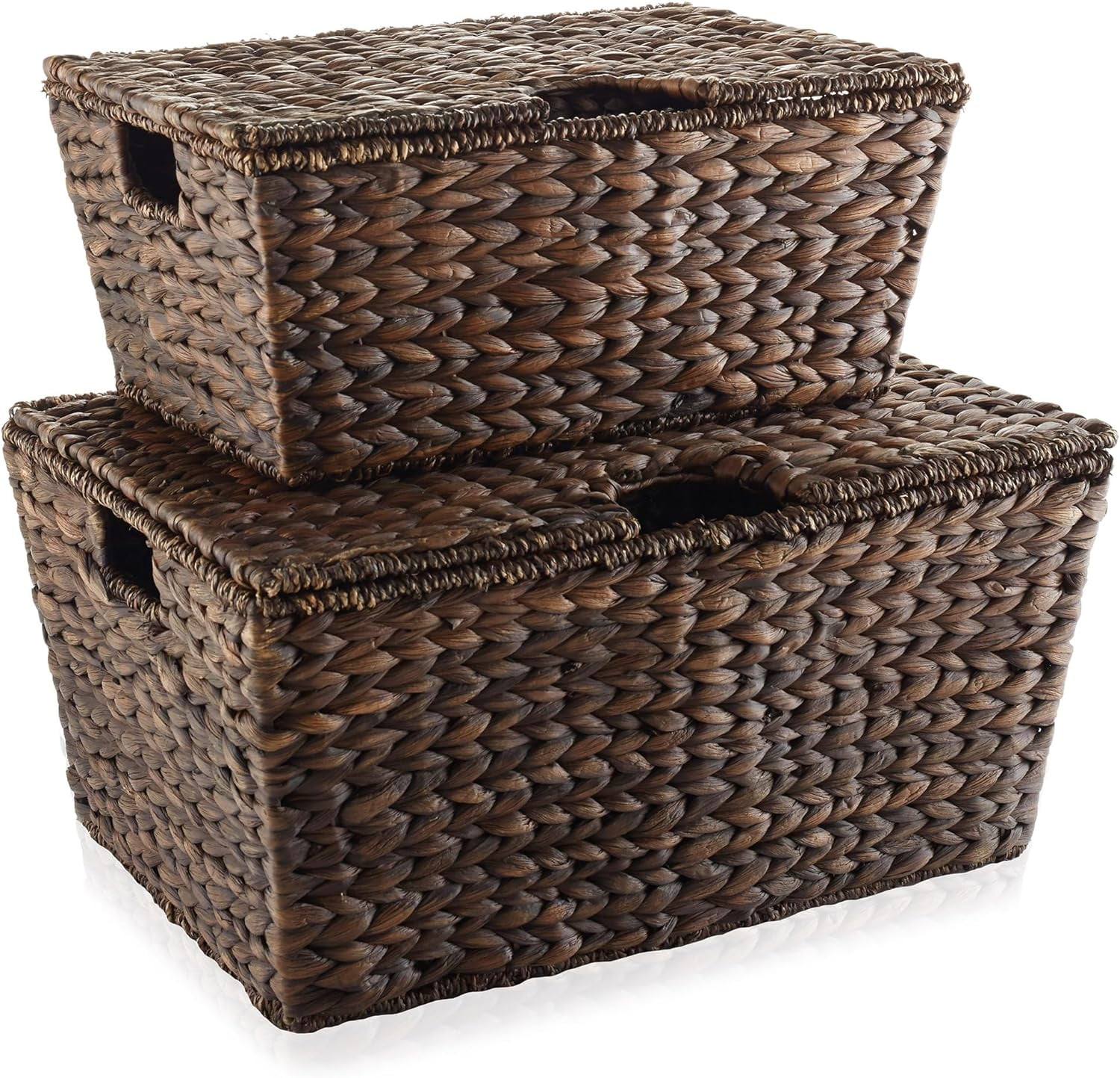 Set of 2 Water Hyacinth Storage Baskets with Tapered Bottoms and Lids ...