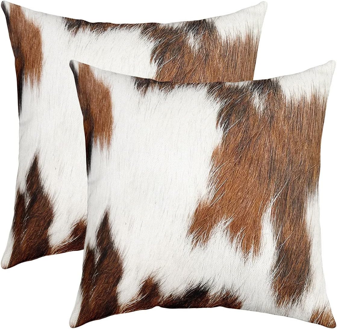Set of 2 Western Cowhide Throw Pillow Covers 16x16 Cow Print Pillow ...