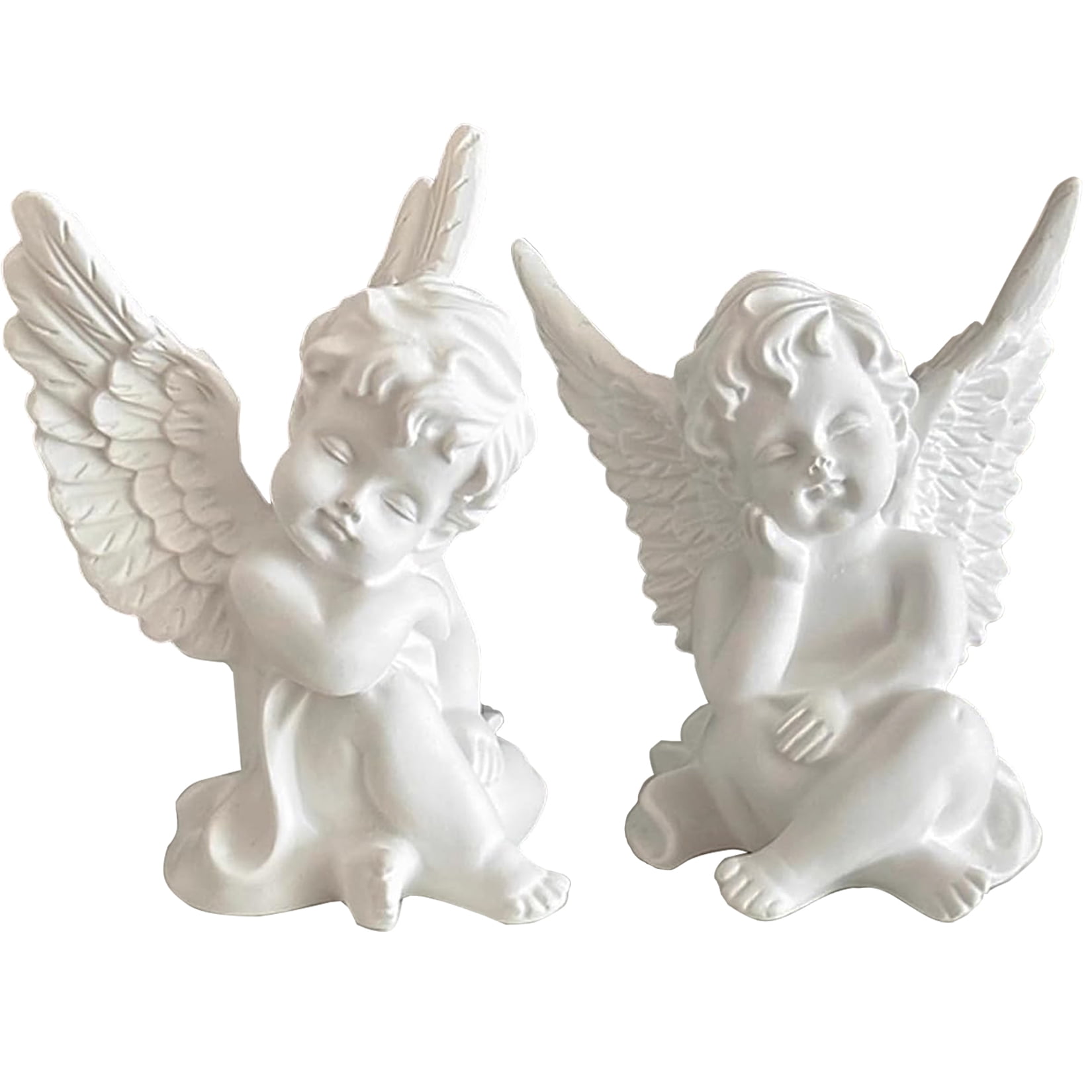 Set of 2 White Angels Statue Figurines, Indoor Outdoor Angel Cherubs ...