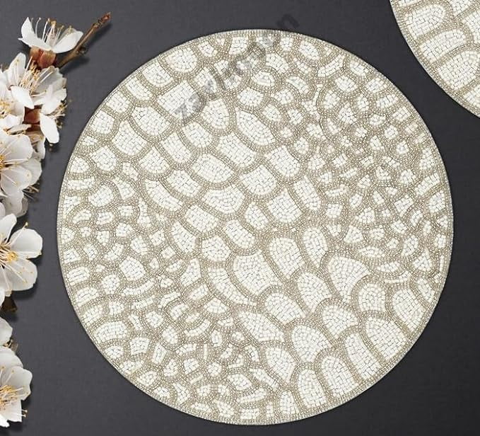 Set of 2 White Handmade Beaded placemat, sequinces Beaded Charger ...