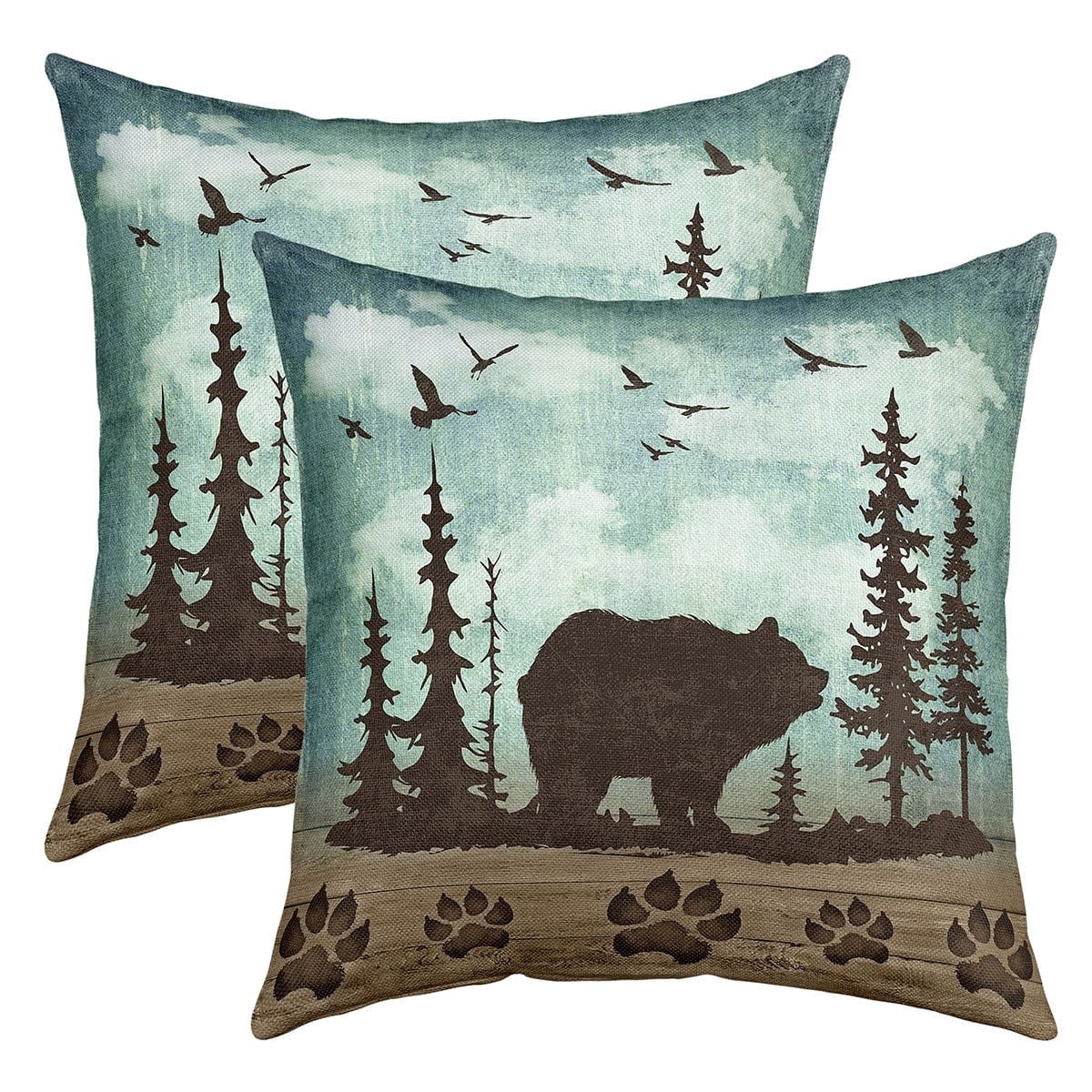 Set of 2 Wild Bear Throw Pillow Covers 16x16 Inch Rustic Pine Trees ...