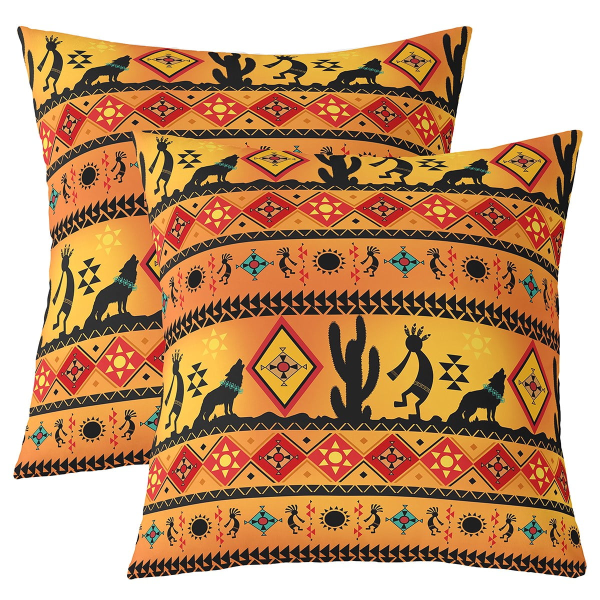 Set of 2 Wolf Pillow Covers 18x18 Inch Aztec Cushion Cases ...