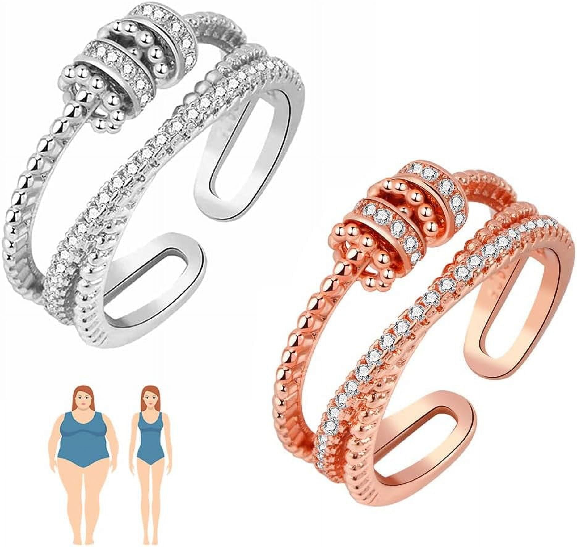 Set of 2 Women's Fidget Spinner Rings, Triple Spin Ring Thermogenic ...