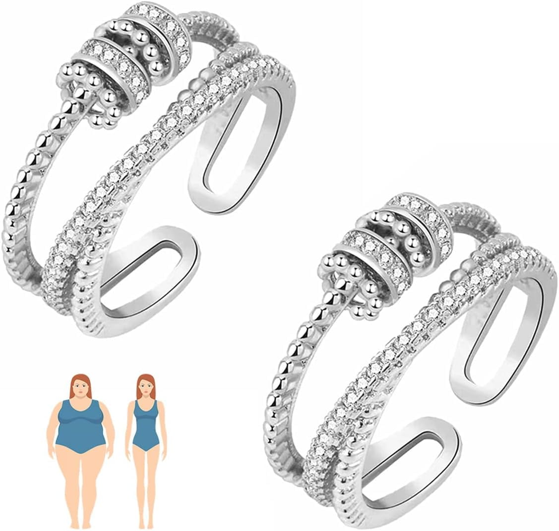 Set of 2 Women's Fidget Spinner Rings, Triple Spin Ring Thermogenic ...