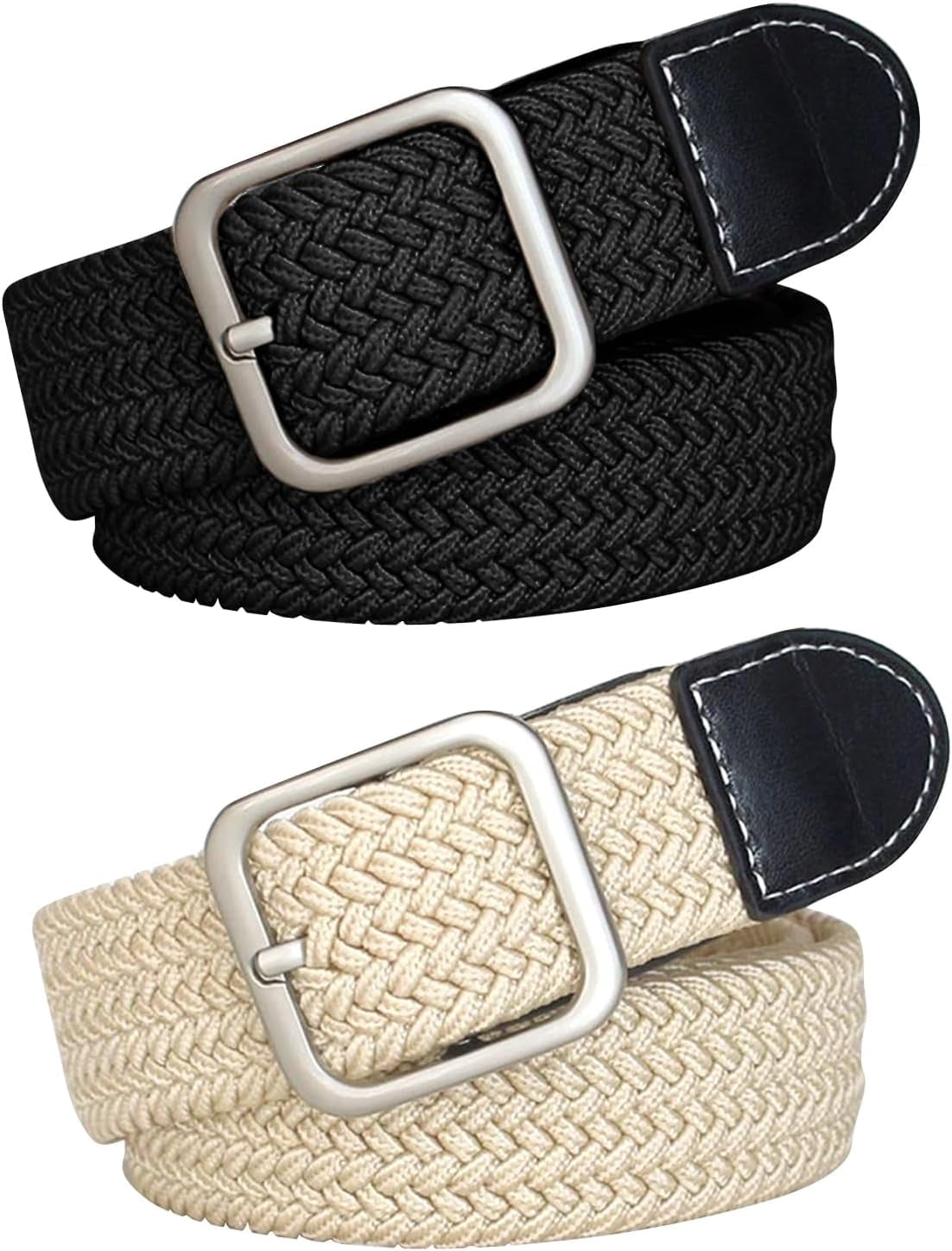 Set of 2 Womens Belt, Braided Canvas Stretch Belt, braided belts for ...