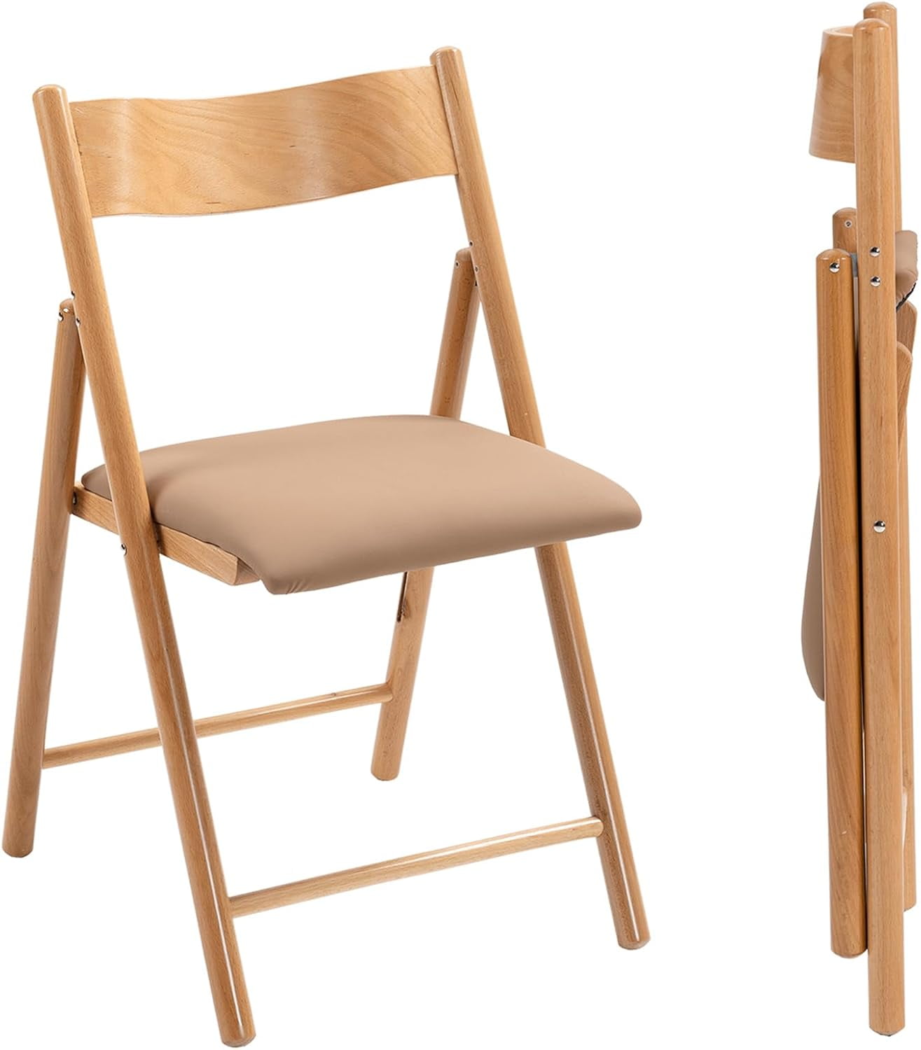 Set of 2 Wooden Foldable Dining Chairs with Faux Leather 2-Pack ...