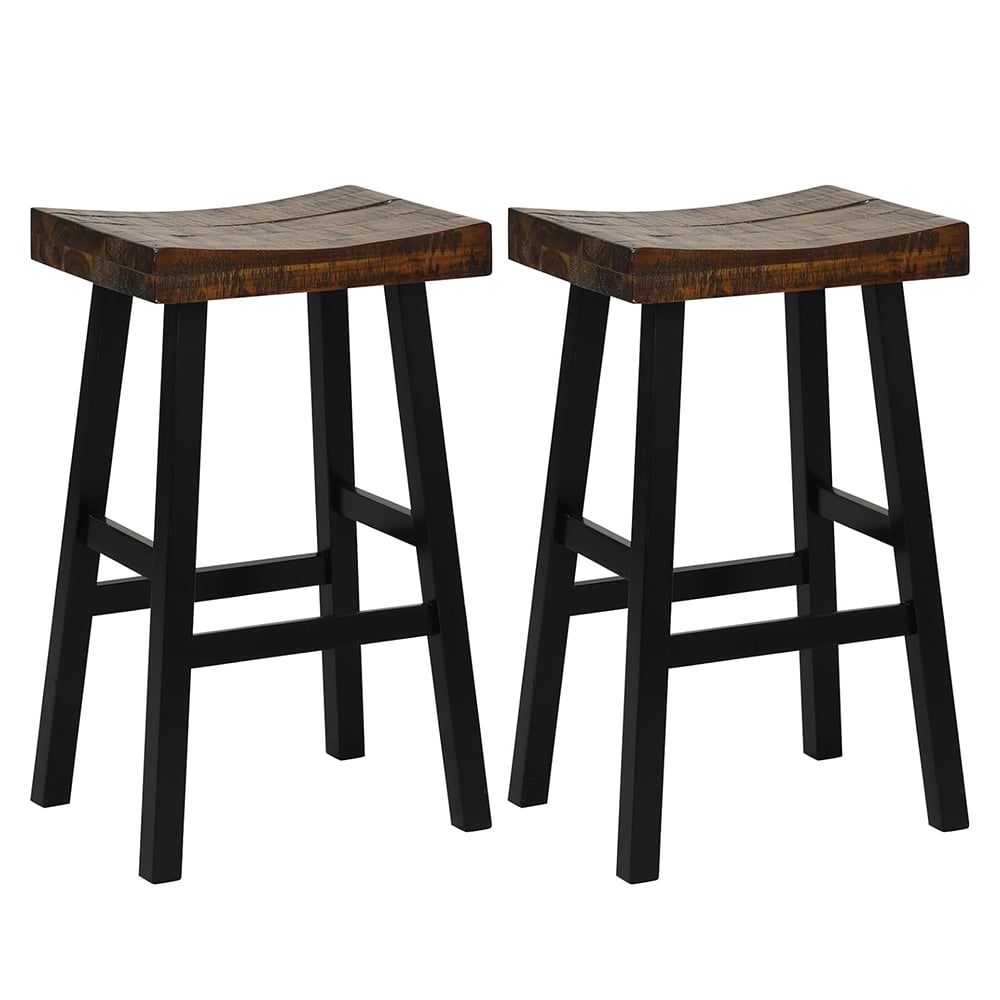 Set of 2 Wooden Saddle Stools, 29-inch Counter Height Bar Stools with ...