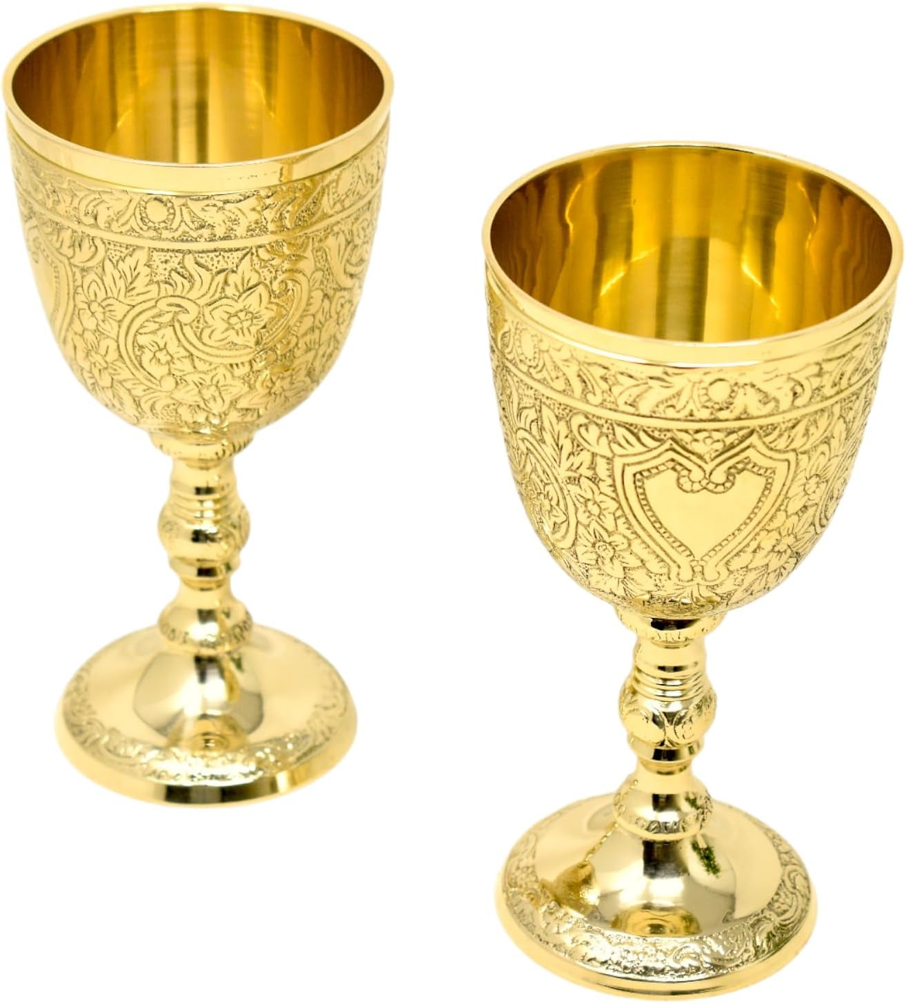 Set of 2 chalice goblet vintage brass gold plated roman chalice cup of ...
