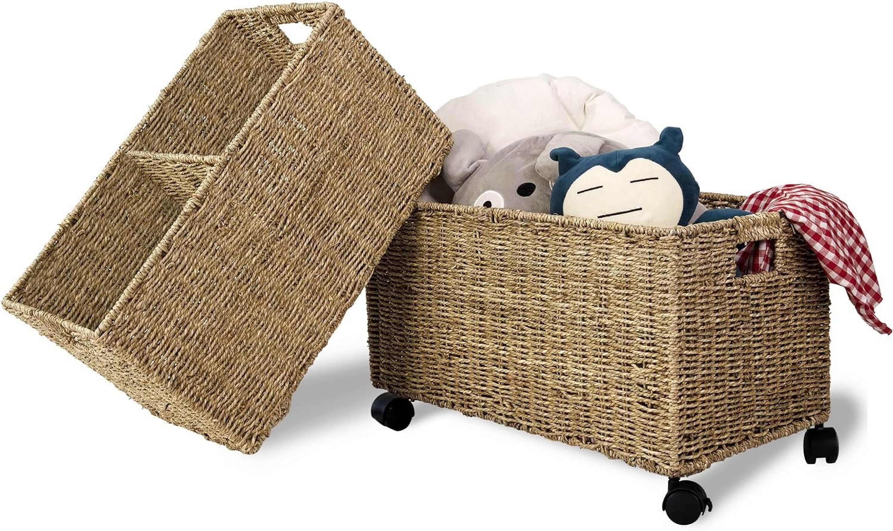 Set 2 (different sizes nesting in a set) Natural Wicker Rolling Storage ...