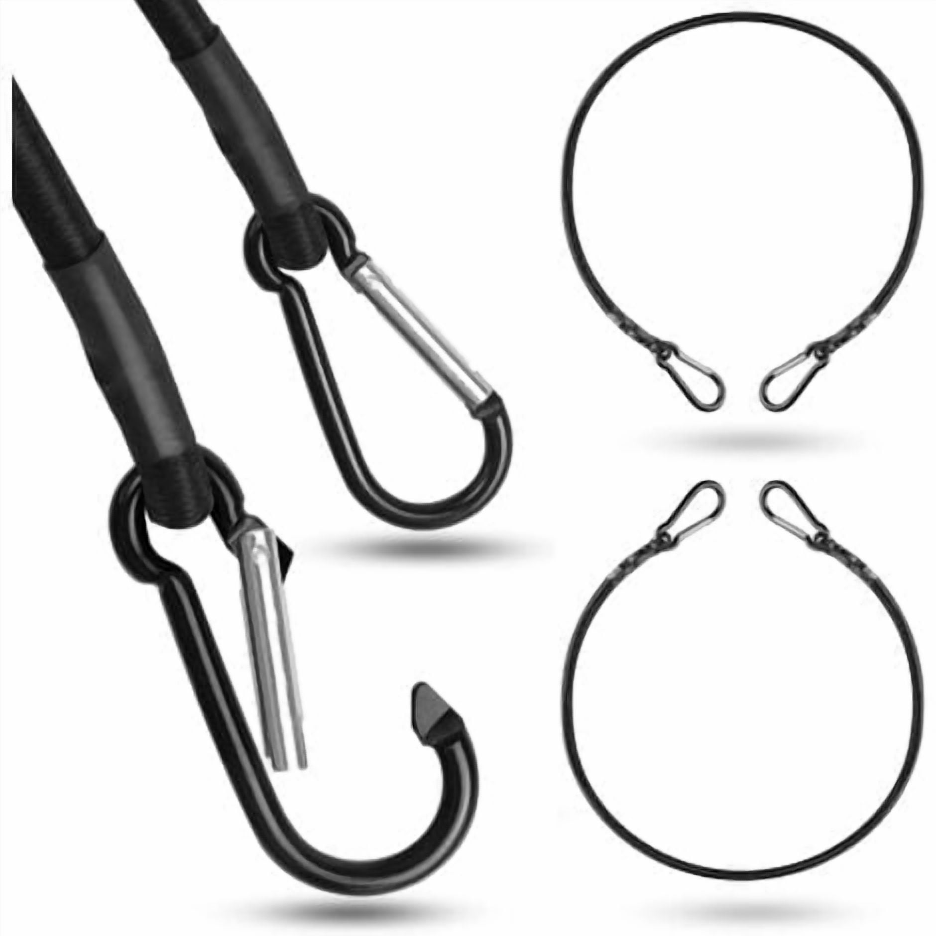 Set of 2 elastic bands with carabiner, robust and weather-resistant ...