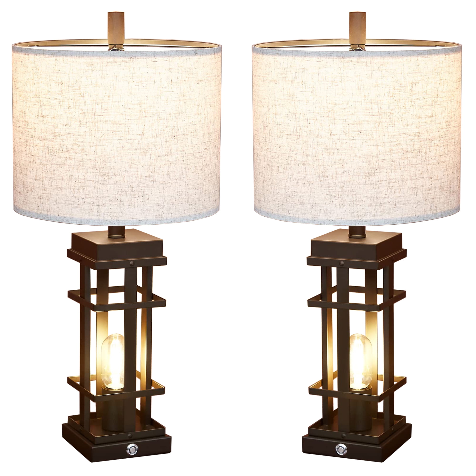 Set of 2 farmhouse style table lamps with USB port, 26-inch high touch ...