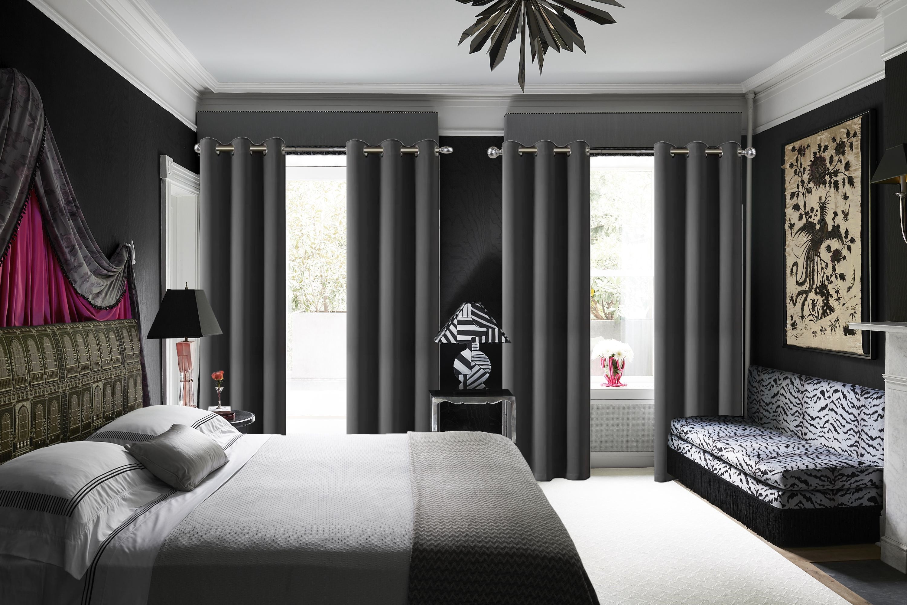 Set of 2 panels K68 charcoal color blackout unlined thermal light ...