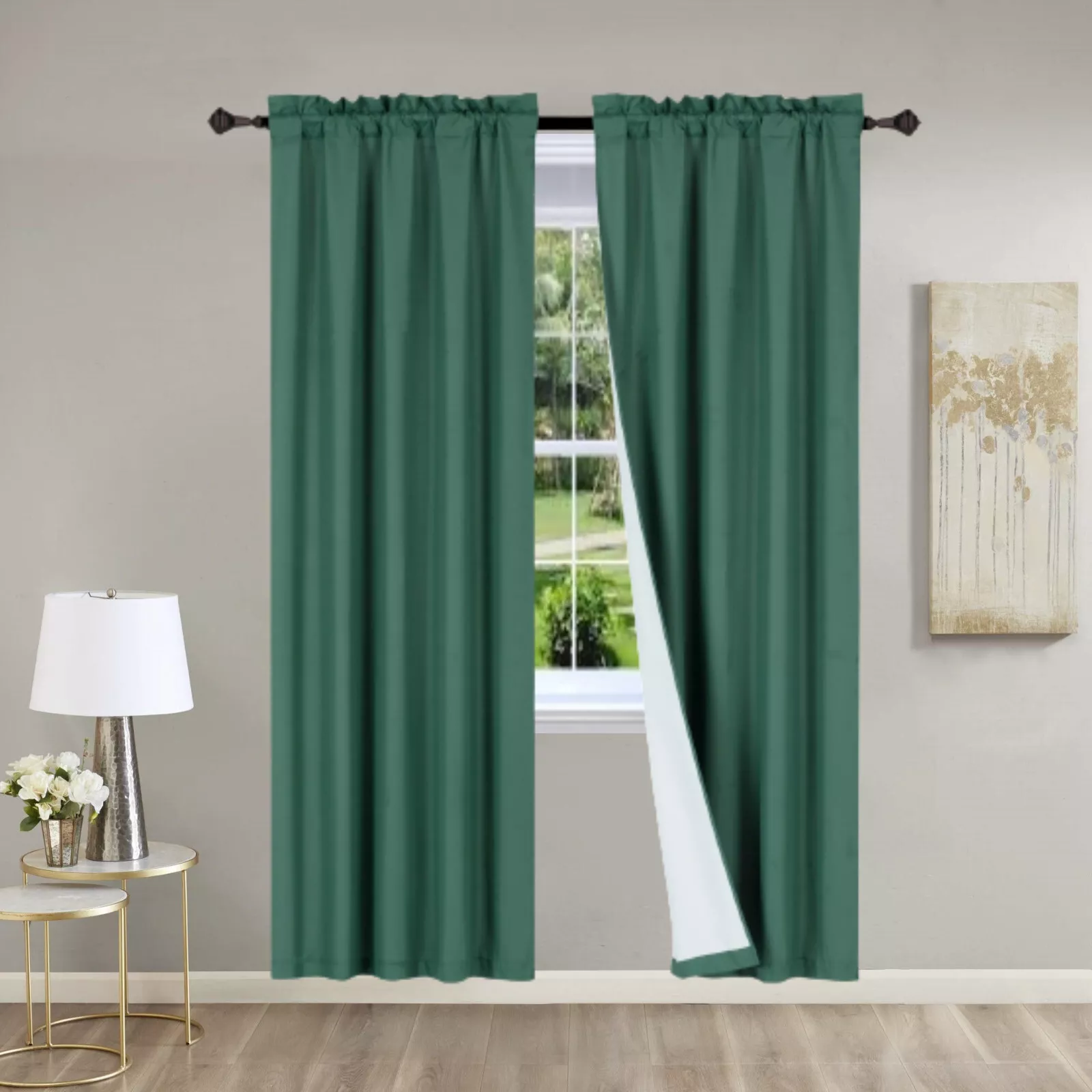 Set of 2 panels hunter solid matte color light filtering with rod ...