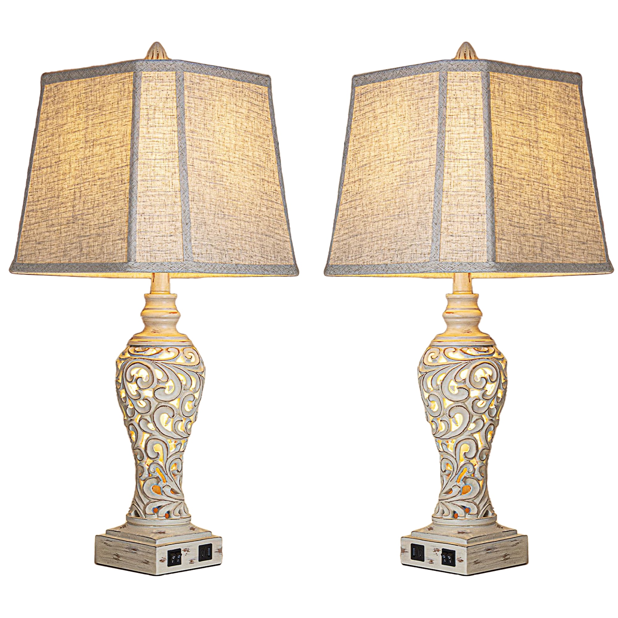 Set of 2 table lamps - Bedside lamp with fabric lampshade - Suitable ...