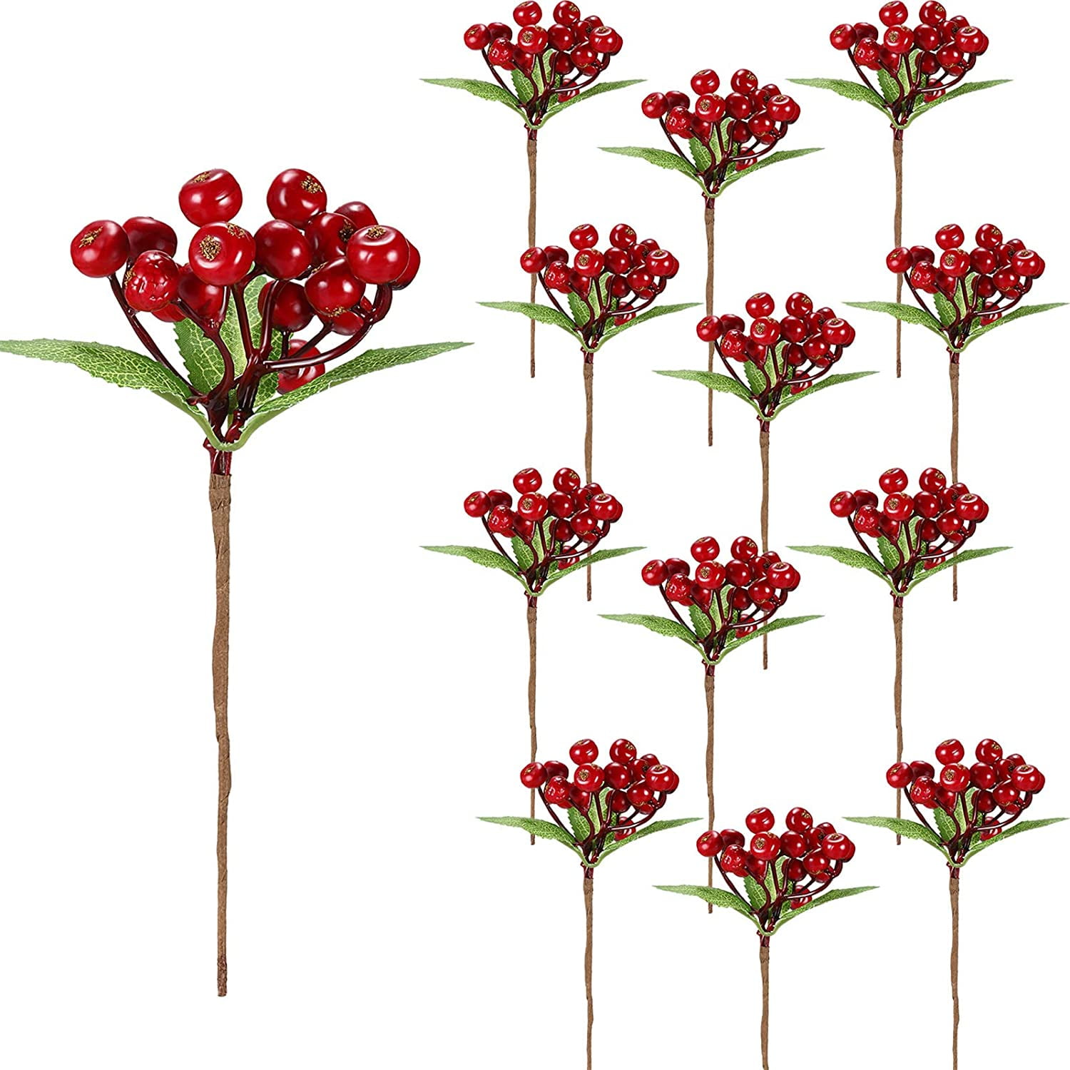Set of 20 Christmas Artificial Holly Berries Twig Stem Artificial ...