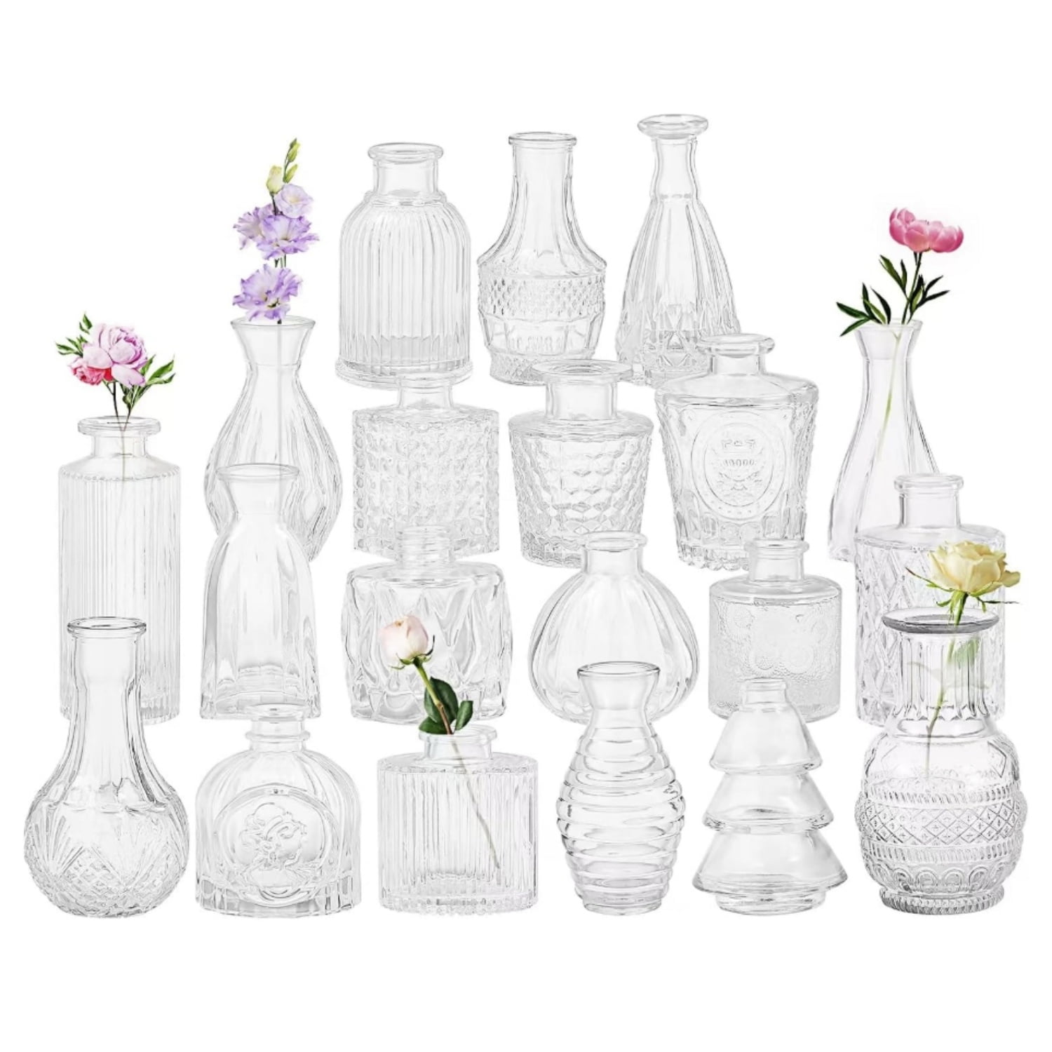 Set of 20 Glass Bud Vases,Small Clear Vases,Wedding Centerpiece Table ...