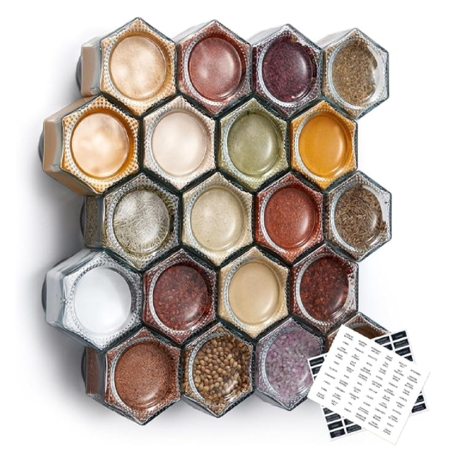 Set of 20 Large 4oz Magnetic Spice Jars for Refrigerator, Hexagon Glass ...