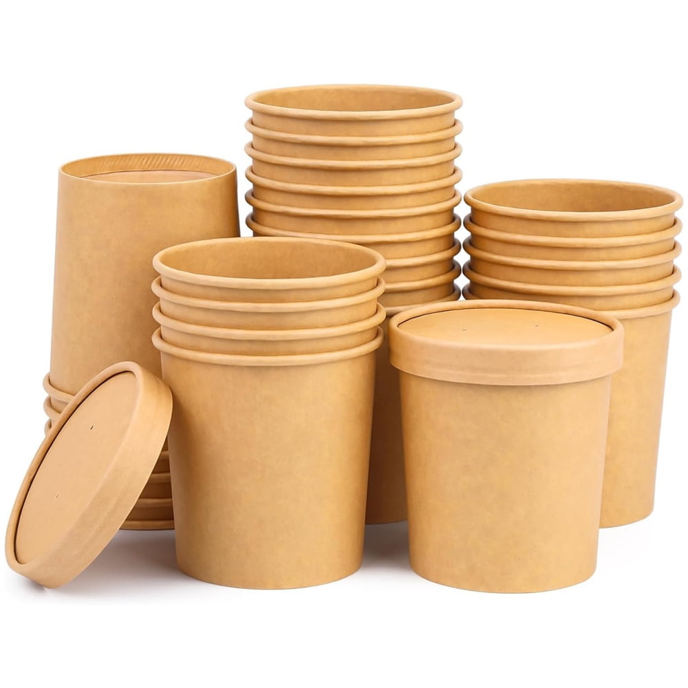 Set of 20 Leakproof Kraft Paper Soup Buckets,16 Oz Disposable Food ...