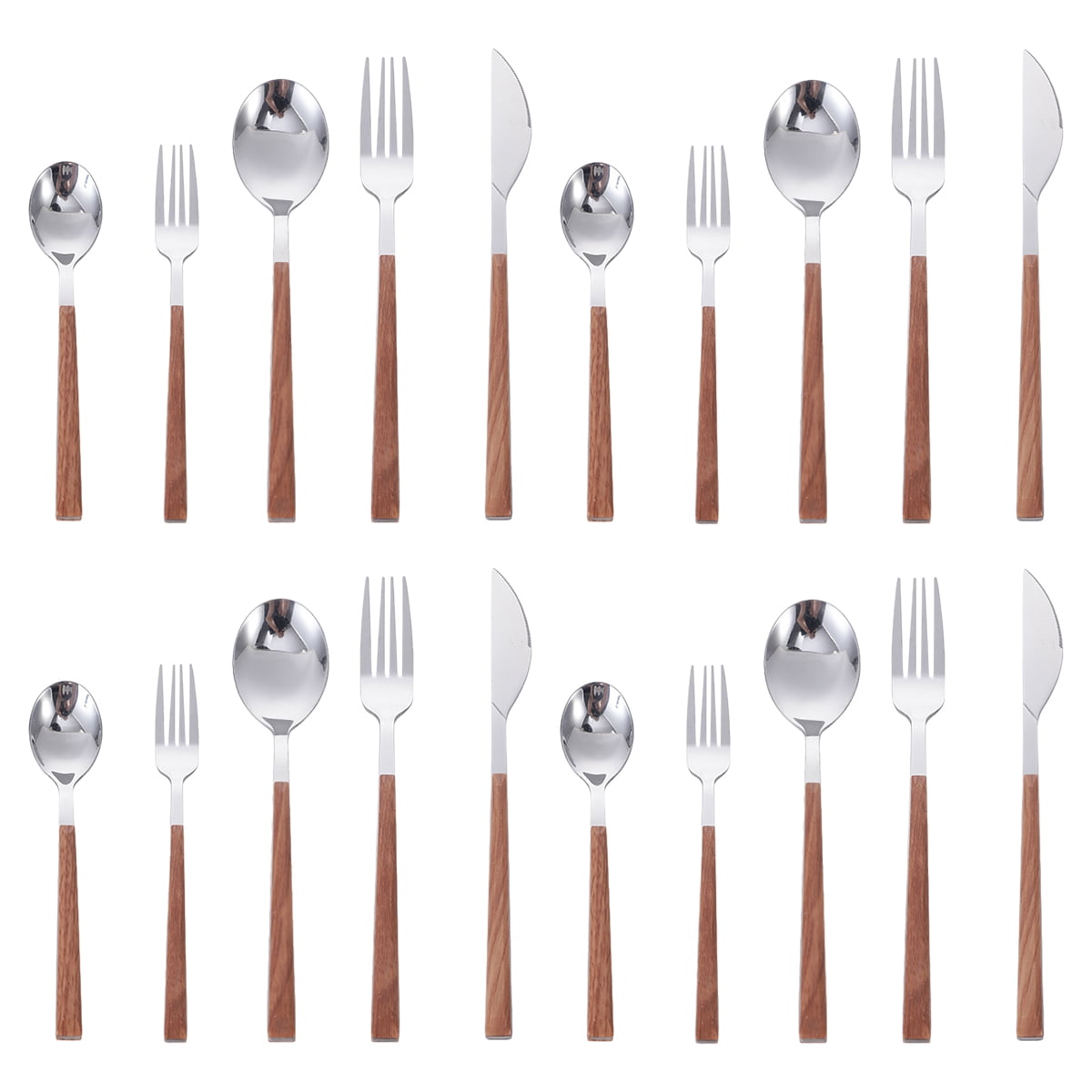 Set 20 Pieces, Wood Surface Handle And Matte Gold Head Flatware Set ...