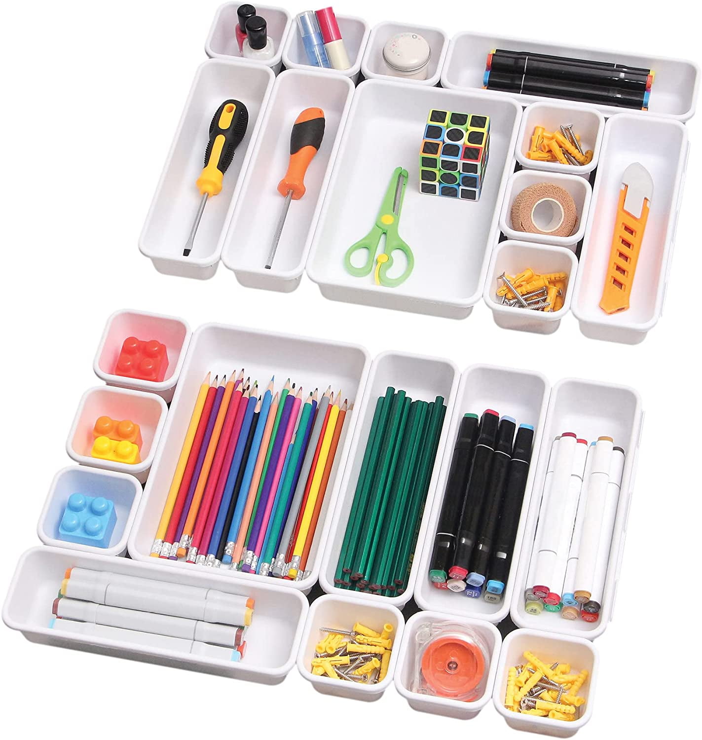 Set of 22 Interlocking Desk Drawer Organizer Tray Dividers Plastic ...