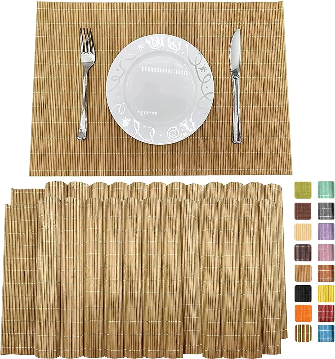 Set of 24 Bamboo Placemats 17.7X11.8Inch Sushi Rolling Mat Japanese ...