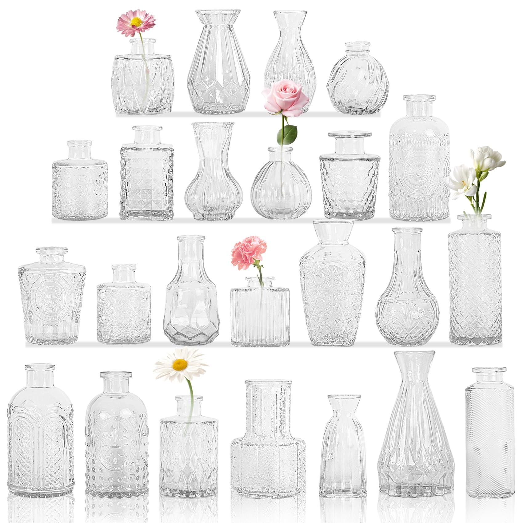 Set of 24 Glass Bud Vase Set, Small Vintage Clear Flower Vase ...