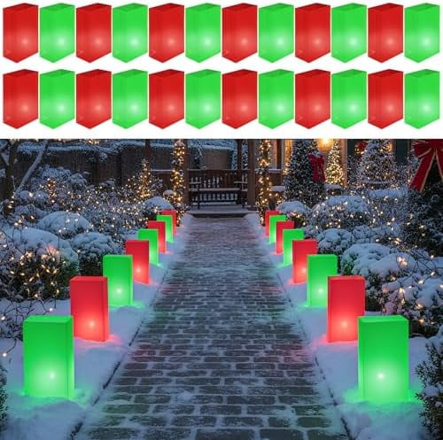 Set of 24 Plastic Christmas Electric Luminary Bags Red and Green ...