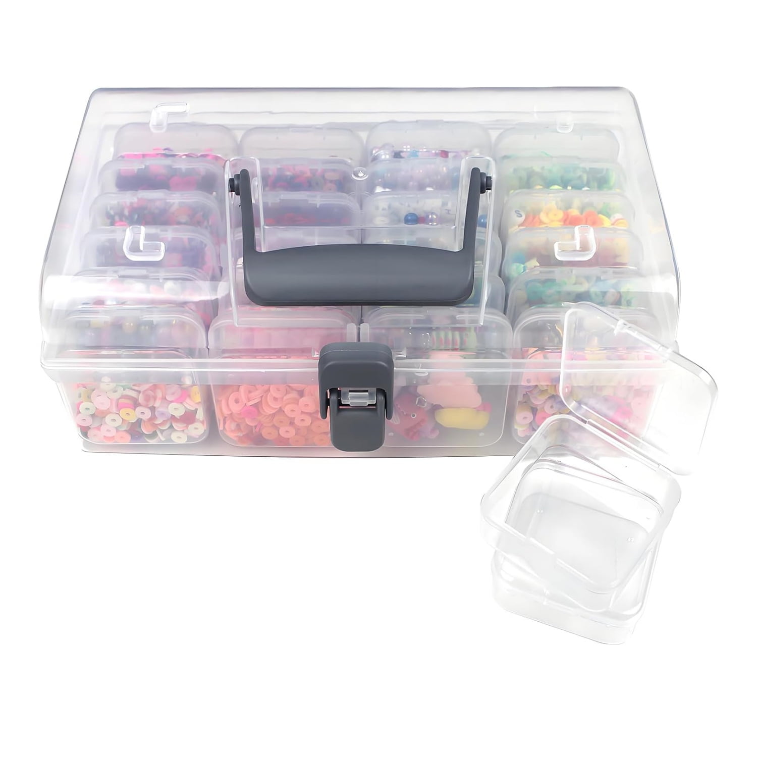 Set of 24 Small Plastic Storage Box,Clear Square Bead Organizer Box ...