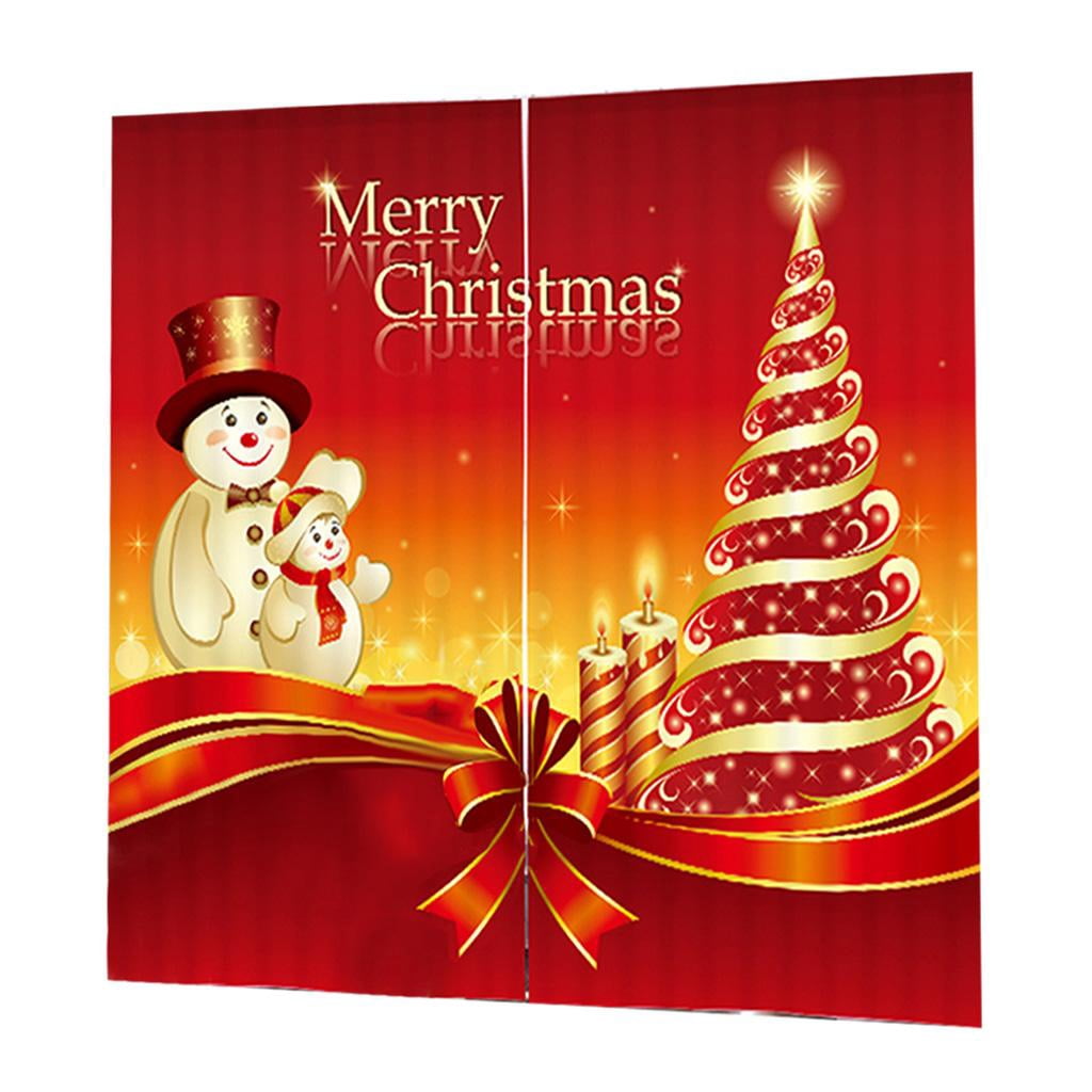 Set 2pcs Christmas Theme Window Curtains Pinch Pleat Drape for Living ...