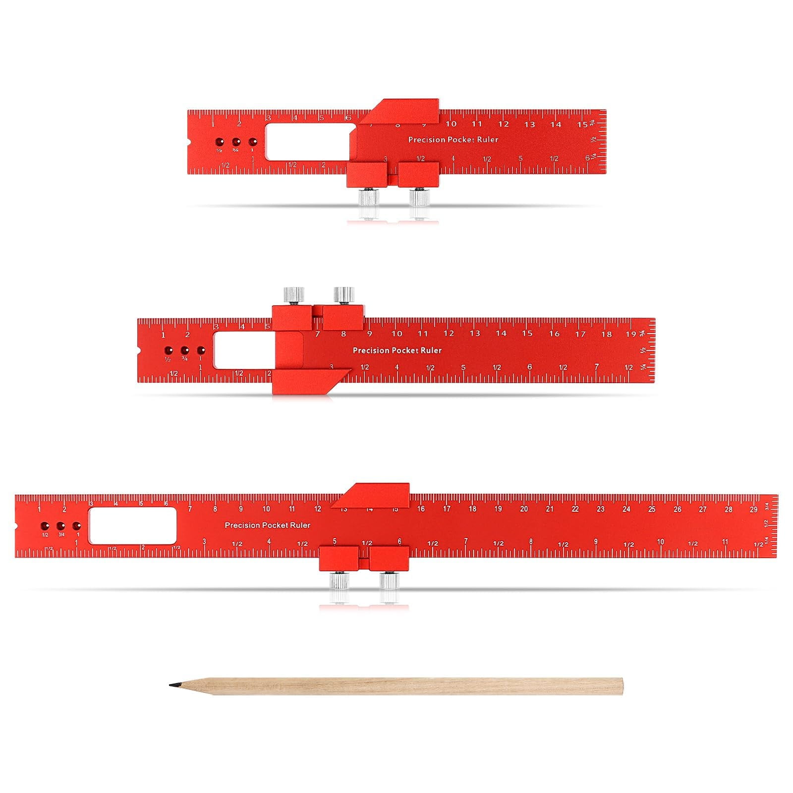 Set of 3 (12, 8, 6 Inch) Woodworking Precision Pocket Scribing Rulers ...