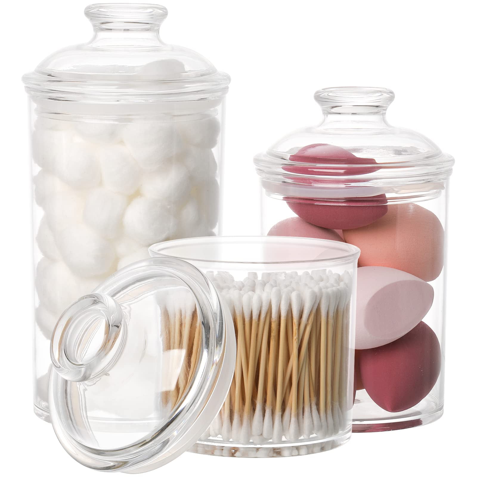 Set of 3 Acrylic Apothecary Jars, Vanity Organizer Canister with ...