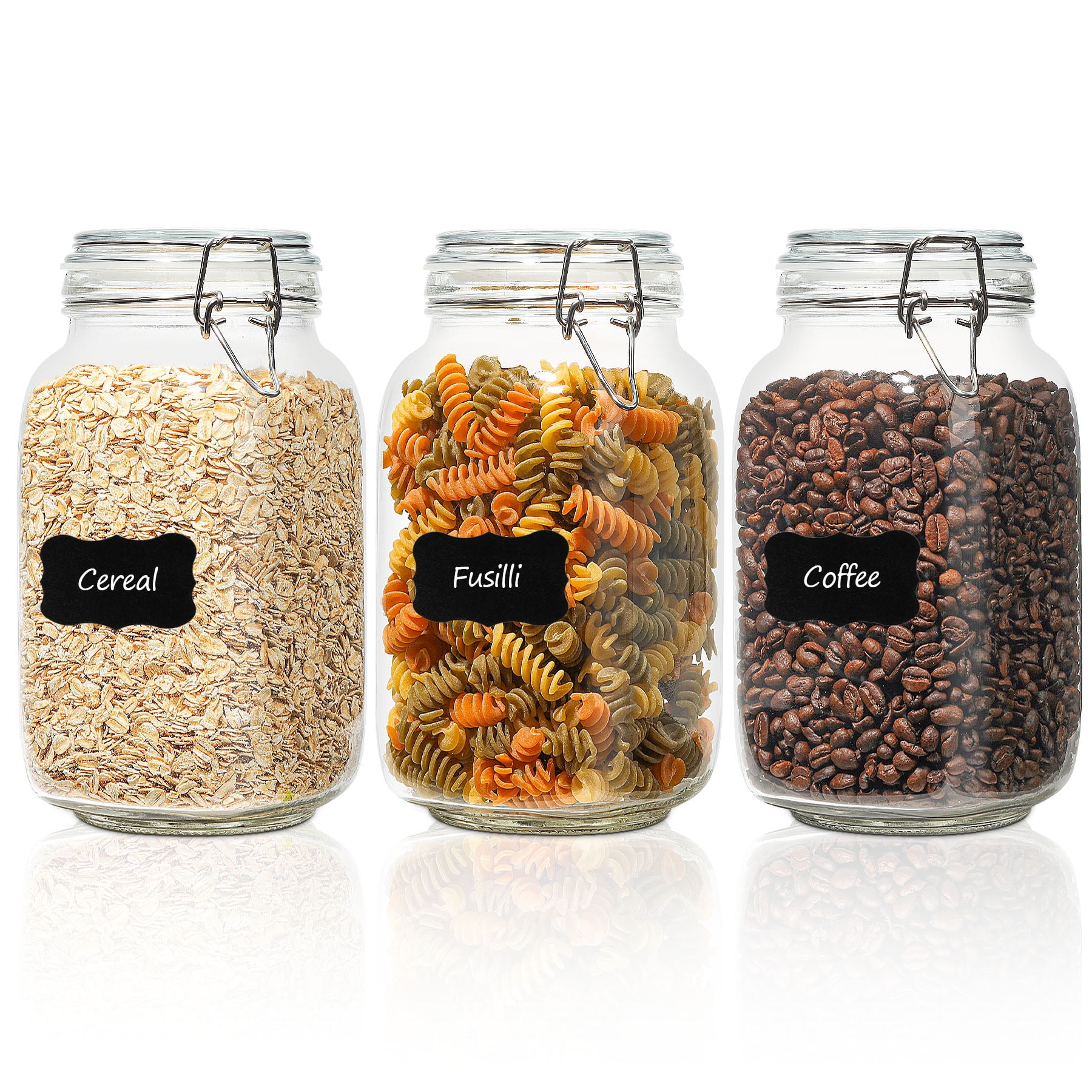Set of 3 Airtight Glass Canister with Lids 50oz Clear Food Storage Jars ...