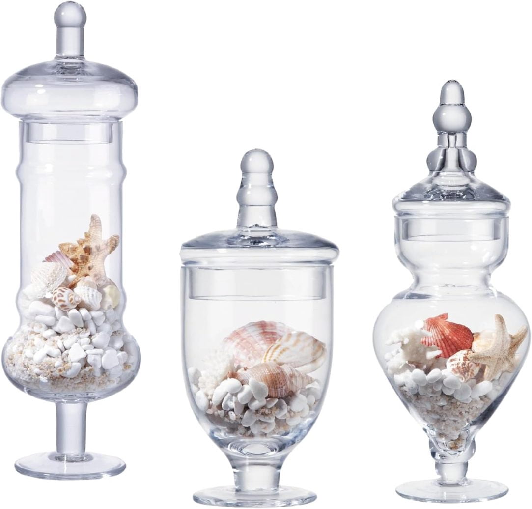 Set of 3 Apothecary Jar Glass Decorative Candy Jars Elegant Storage ...