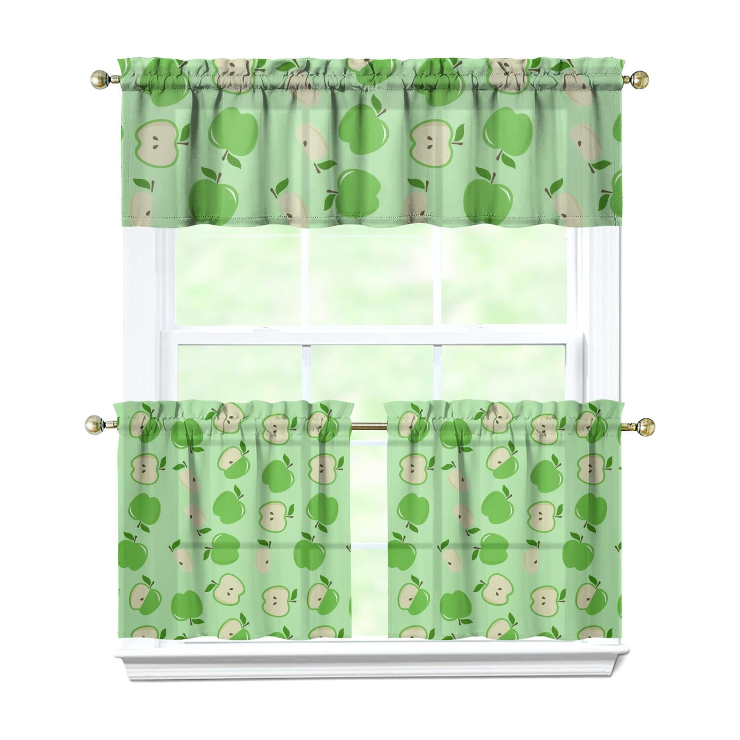 Set of 3 Apple Painting Kitchen Curtains - Fun Cartoon Apple Design ...