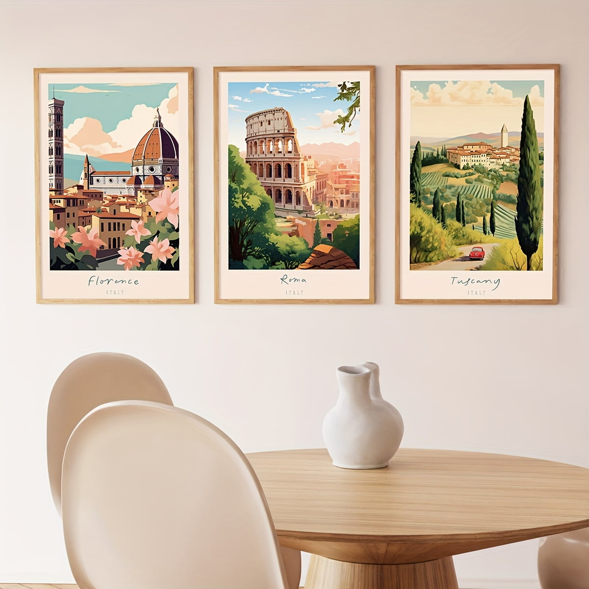Set of 3 Art Deco Style Italian Landscape Canvas Prints - Frameless ...
