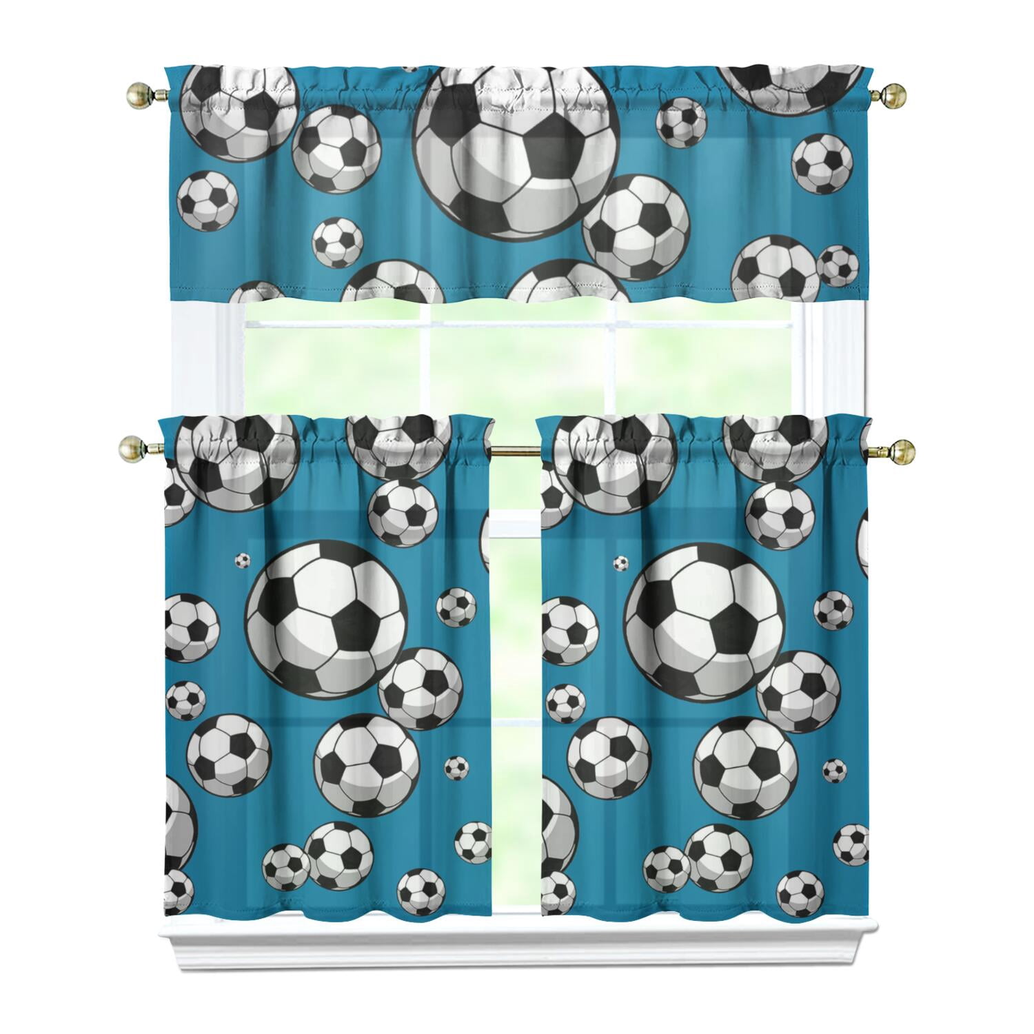 Set of 3 Athletic Inspired Kitchen Curtains - Ball & Sports Design Rod ...