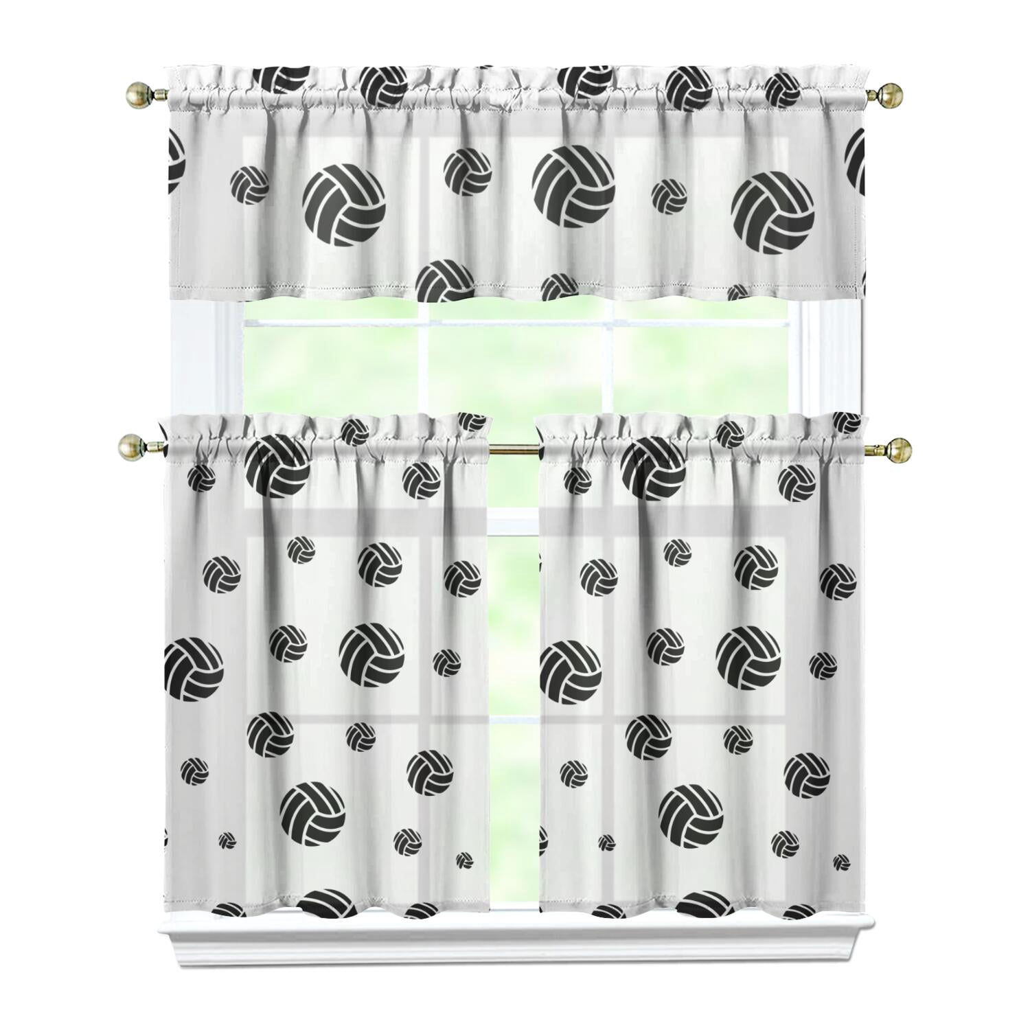 Set of 3 Athletic Inspired Kitchen Curtains - Ball & Sports Design Rod ...