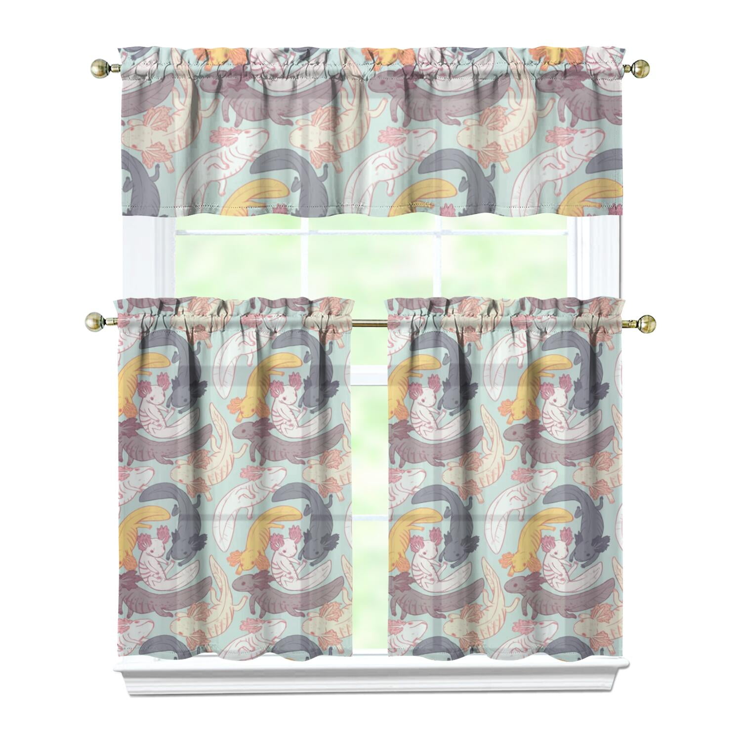 Set of 3 Axolotl Lovers Kitchen Curtains - Adorable Mythical Creature ...