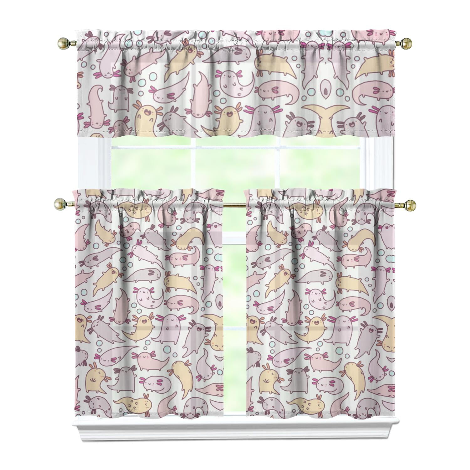 Set of 3 Axolotl Lovers Kitchen Curtains - Adorable Mythical Creature ...
