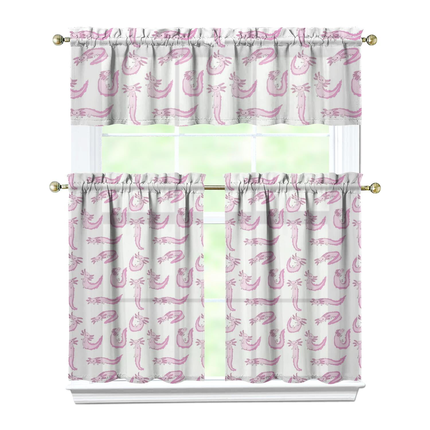 Set of 3 Axolotl Lovers Kitchen Curtains - Adorable Mythical Creature ...