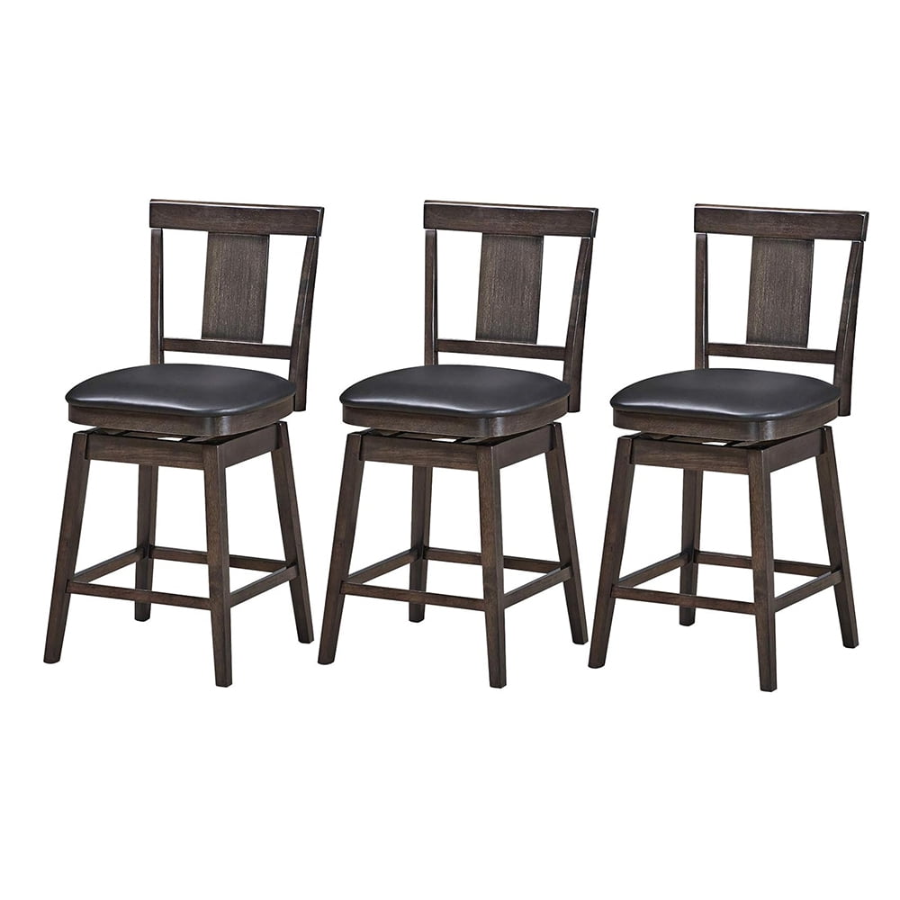 Set of 3 Bar Stools, Swivel Bar Stool with Leather Padded, Wooden ...