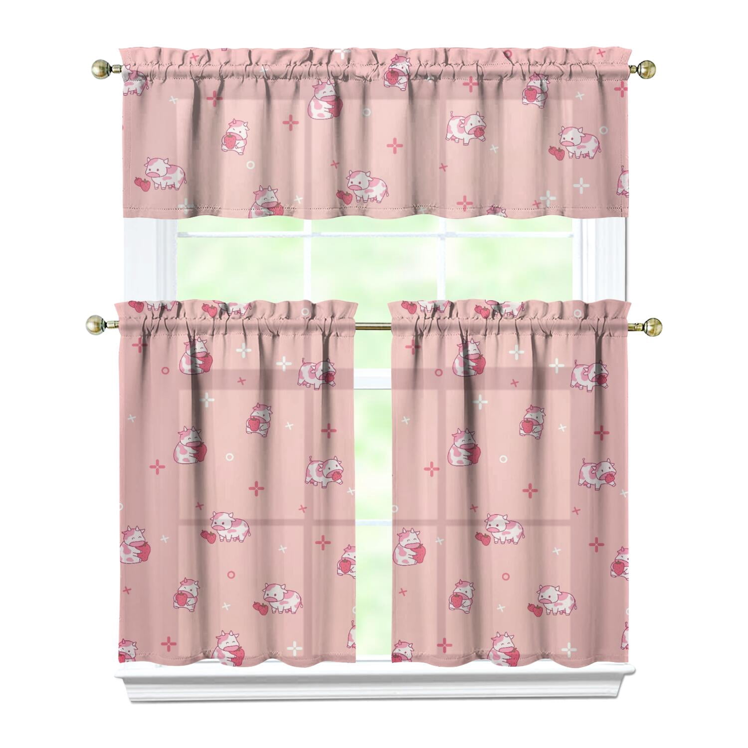 Set of 3 Black and White Cow Pattern Kitchen Curtains - Farmhouse Caf ...