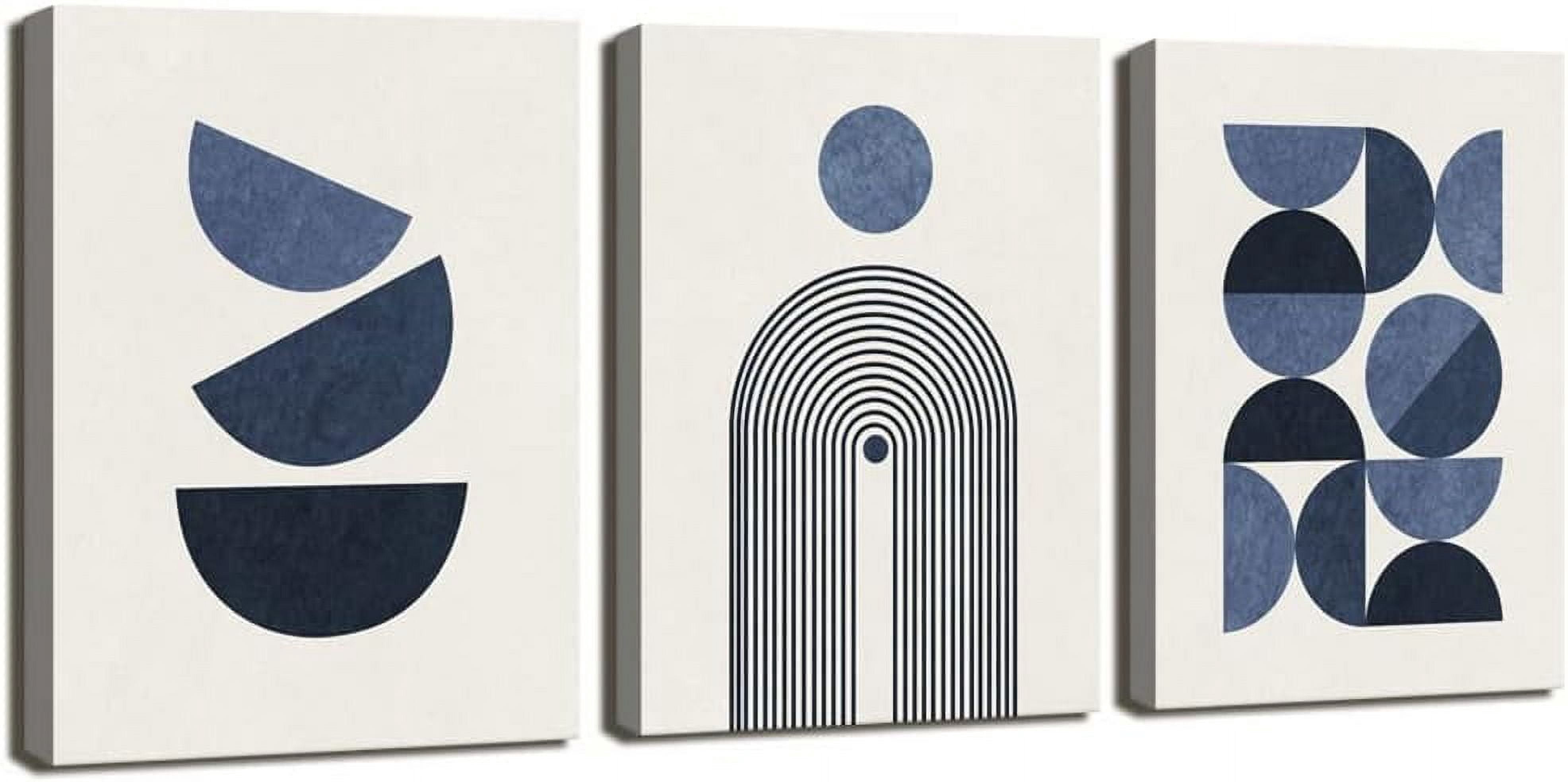 Set of 3 Blue Wall Art Prints, Modern Mid Century, Minimalist Geometric ...