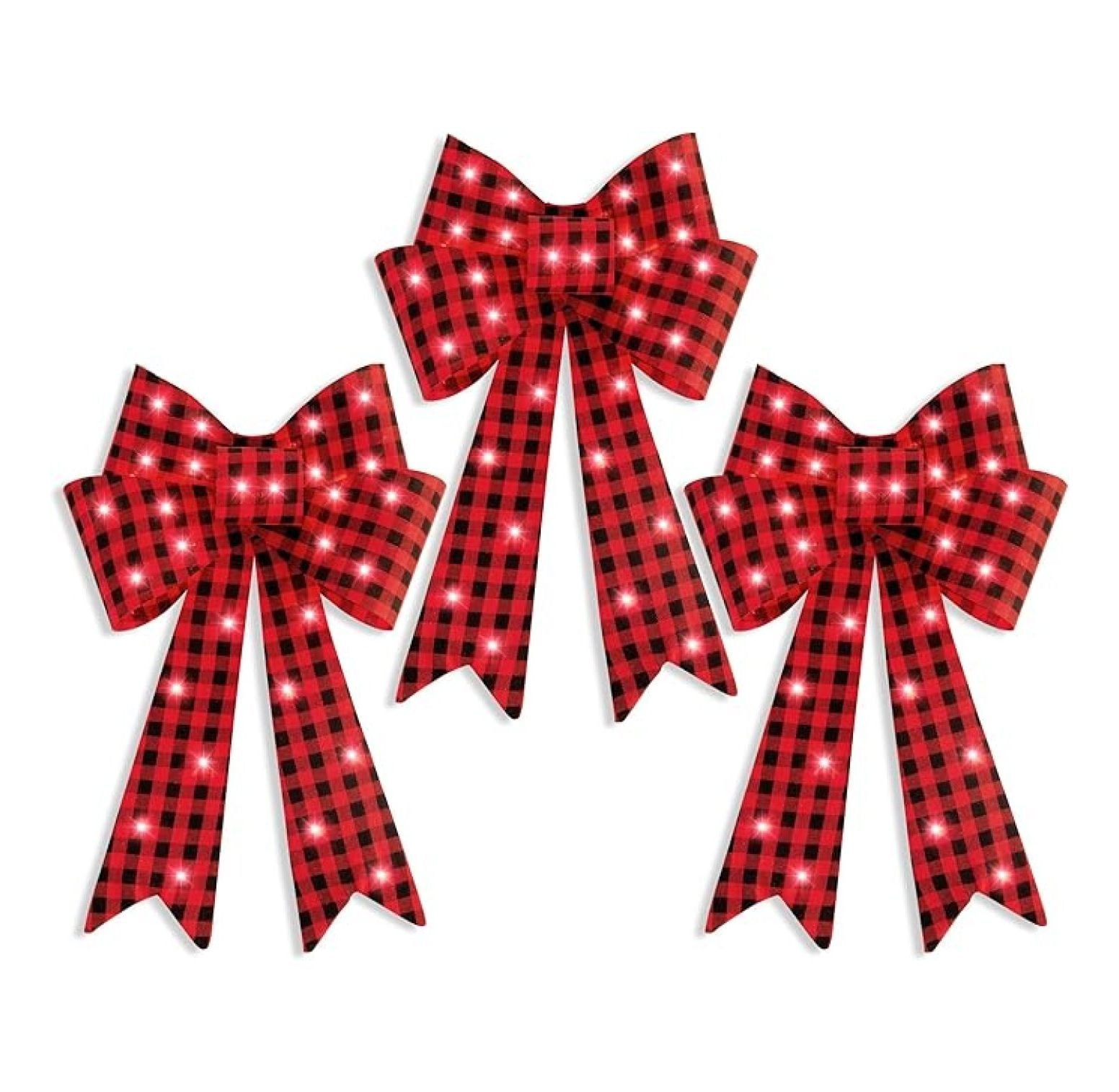 Set of 3 Bows Pre-Lit Christmas Bow Decoration, Indoor/Outdoor LED ...