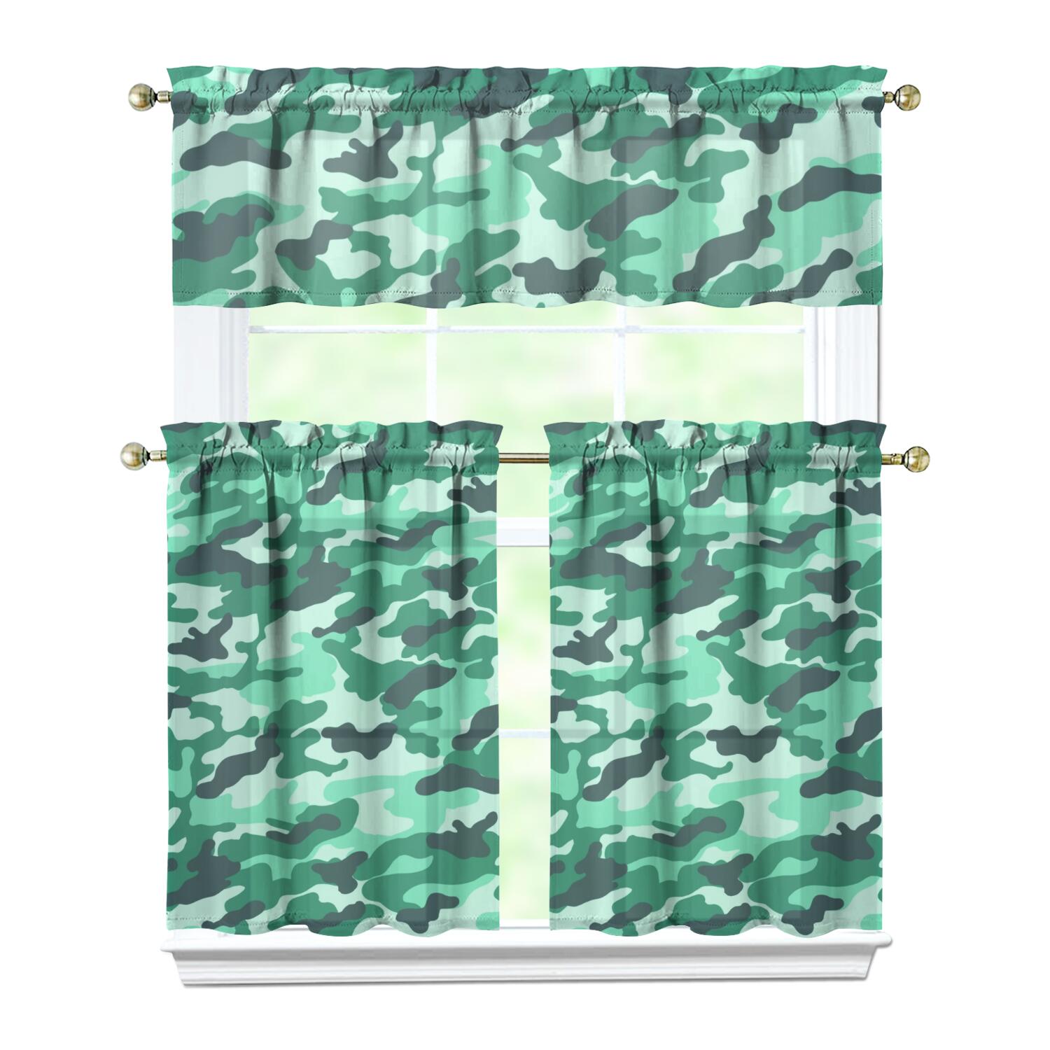 Set of 3 Camouflage Kitchen Curtains - Tactical Army Military Camo Tier ...