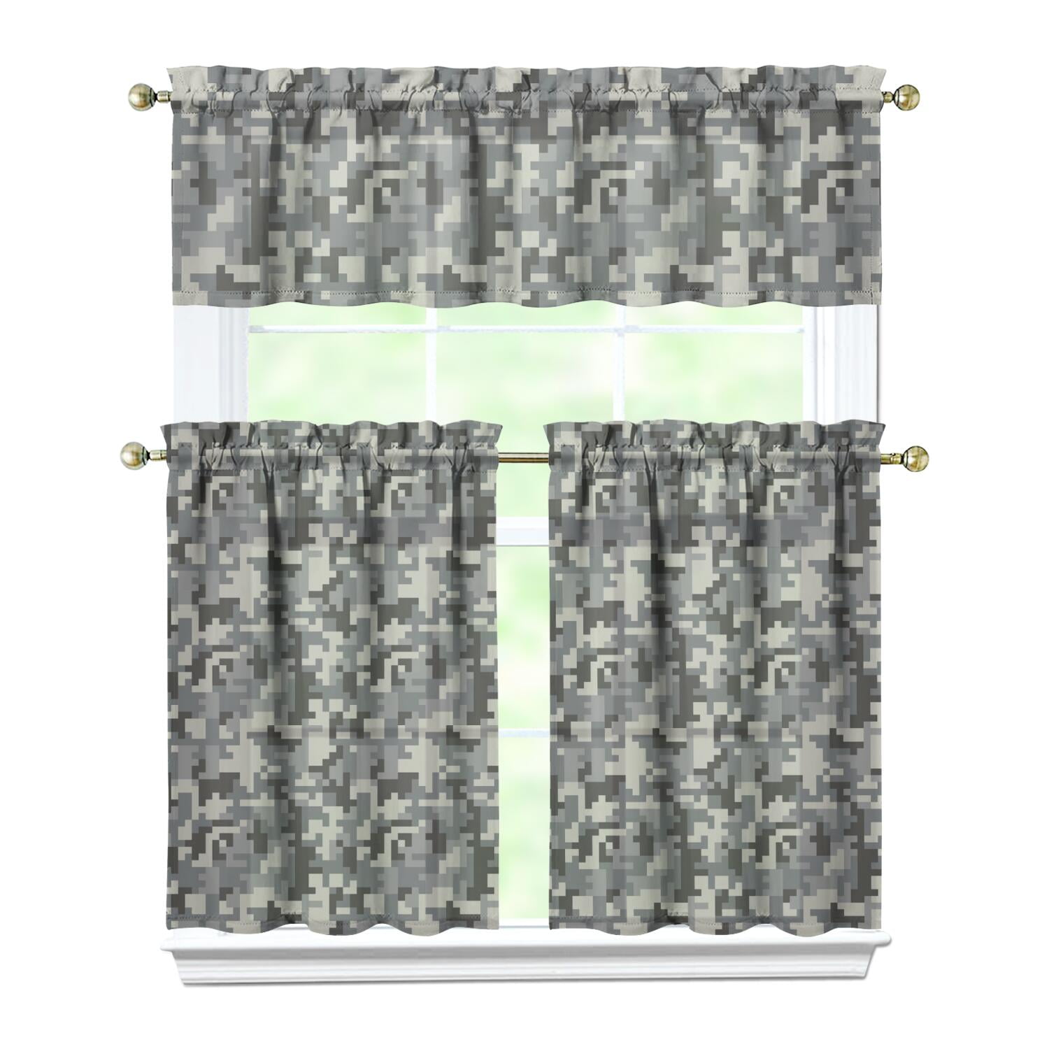 Set of 3 Camouflage Kitchen Curtains - Tactical Army Military Camo Tier ...