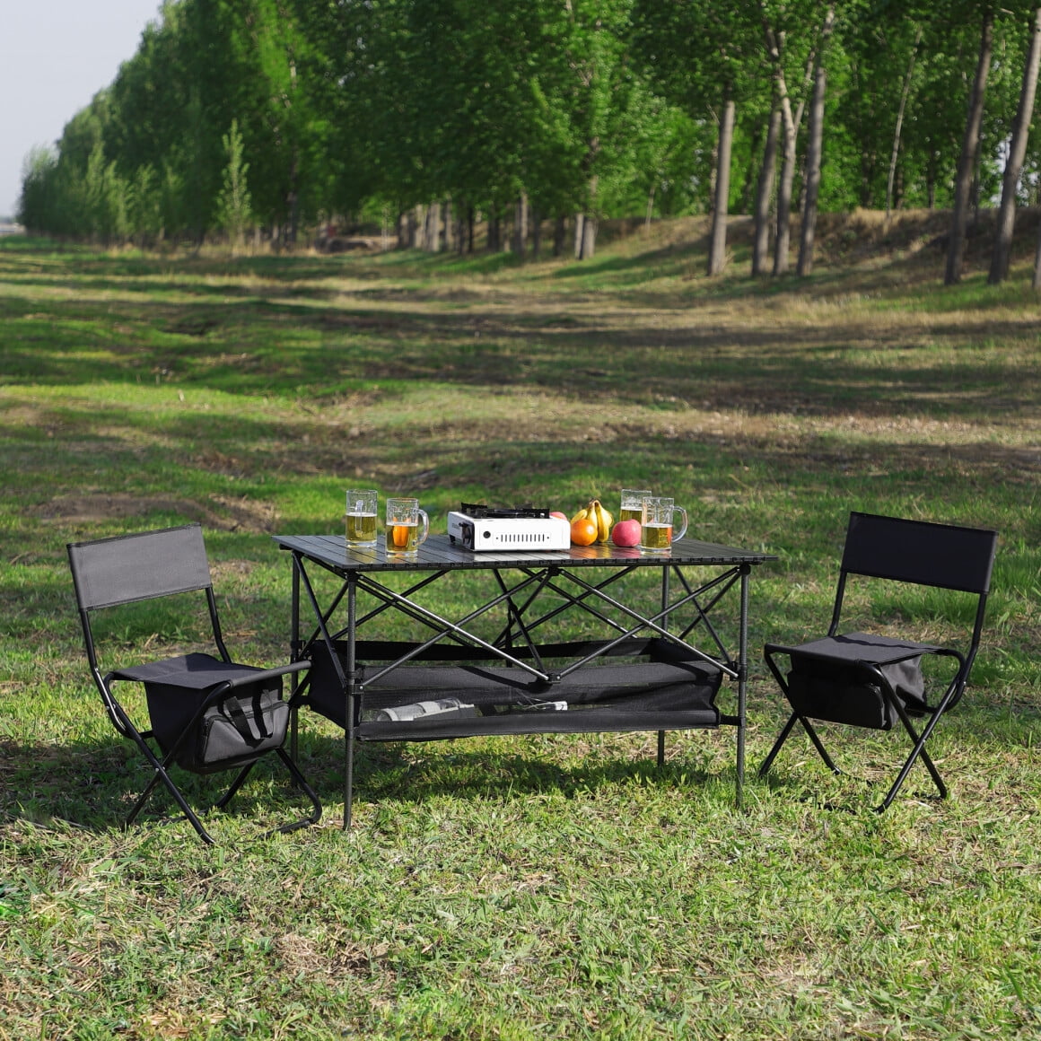 Set of 3, Camping Table and Chairs set, Folding Outdoor Table with ...
