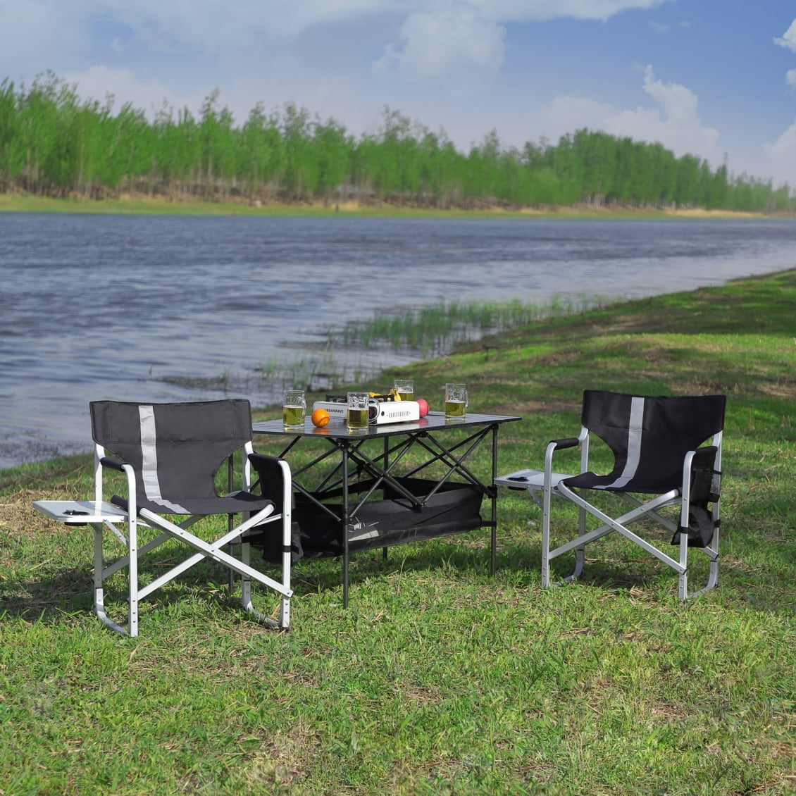 Set of 3, Camping Table and Chairs set, Folding Outdoor Table with ...